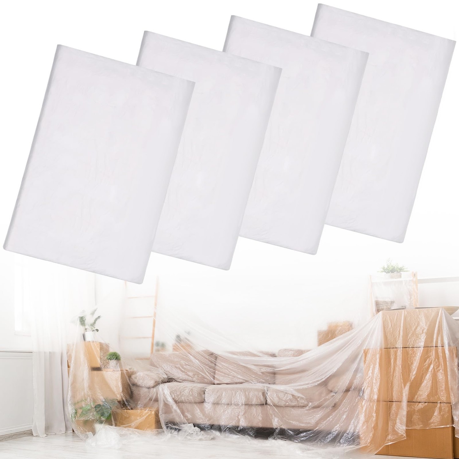Yimomoyi Set of 4 Painter's Masking Film, 4 x 5 m Painter's Film ...