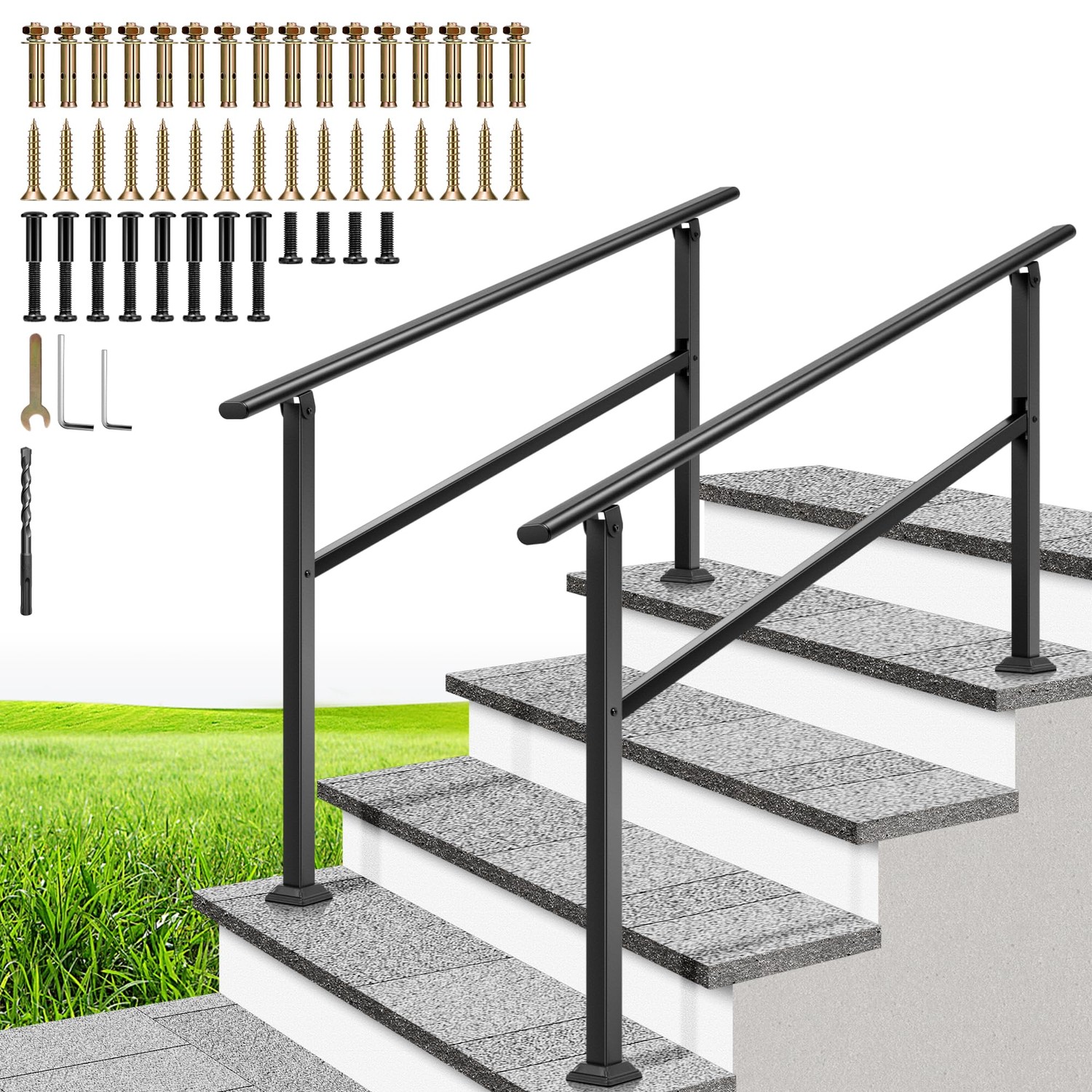 VIVOHOME 2-Pack 4 Step Hand Rails for Outdoor Steps, Galvanized Steel ...