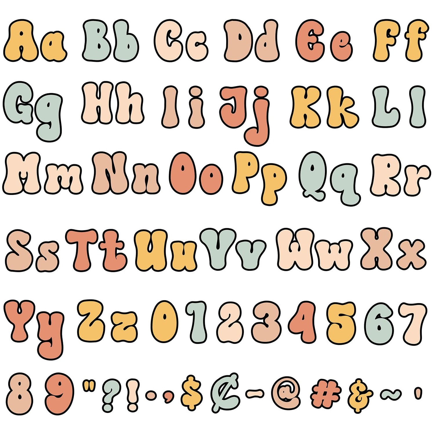 Engrowtic 300 Pcs Groovy Colors Letters Cutout for Bulletin Board Retro ...