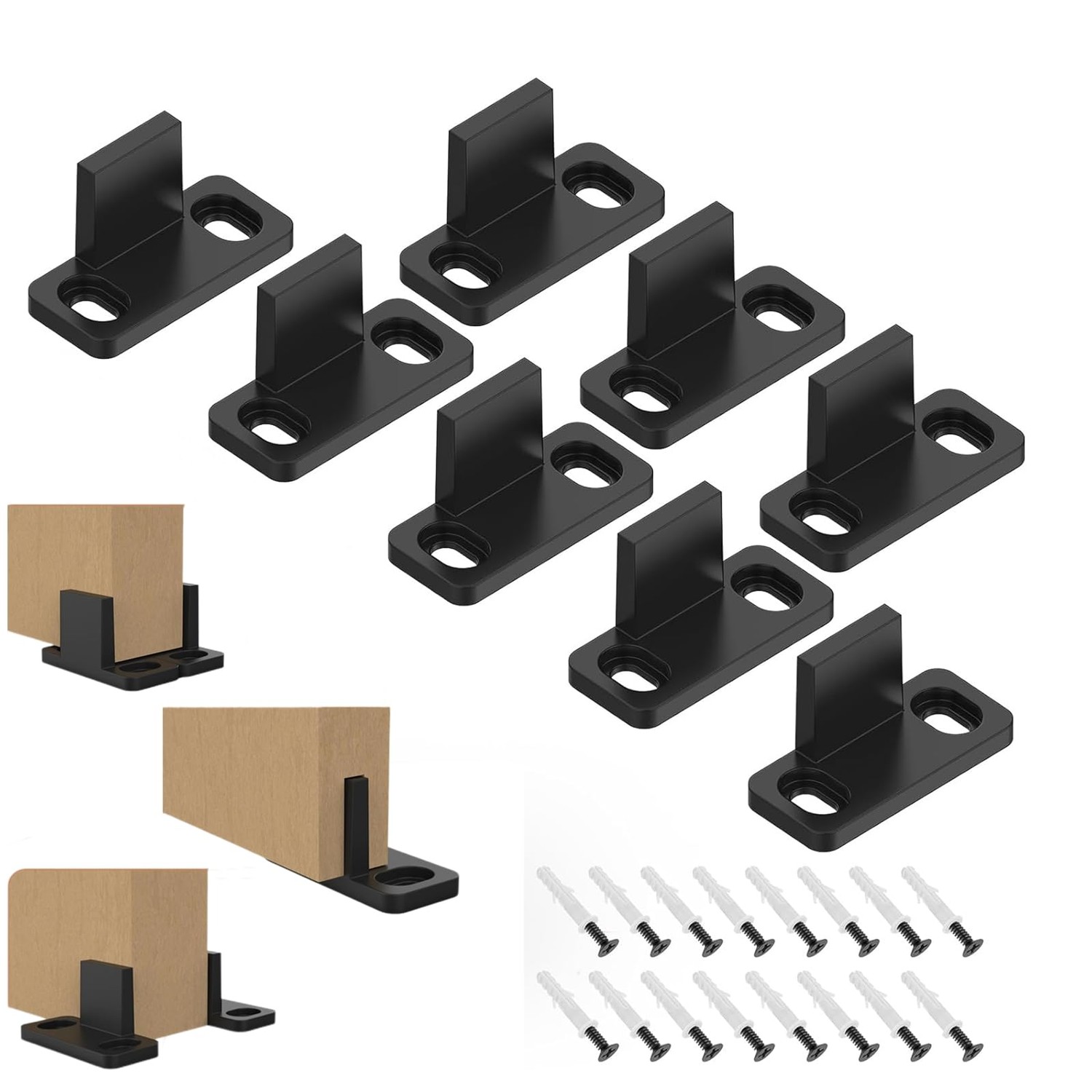 8 Pieces of Black Sliding Floor Rails with Screws, L-Shaped Brackets ...