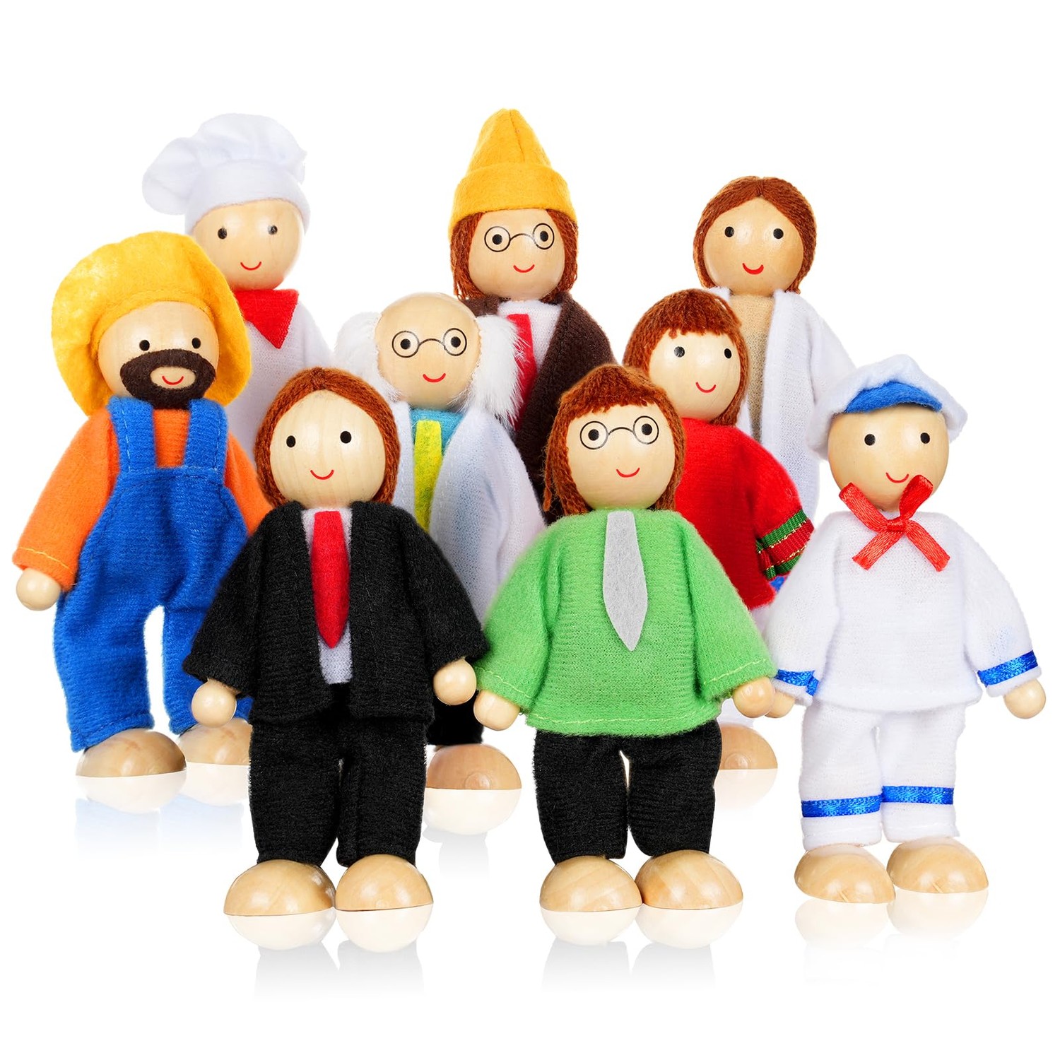 Aolso Wooden Dolls House Dolls Toys, Sets of 9 People Wooden Doll House ...