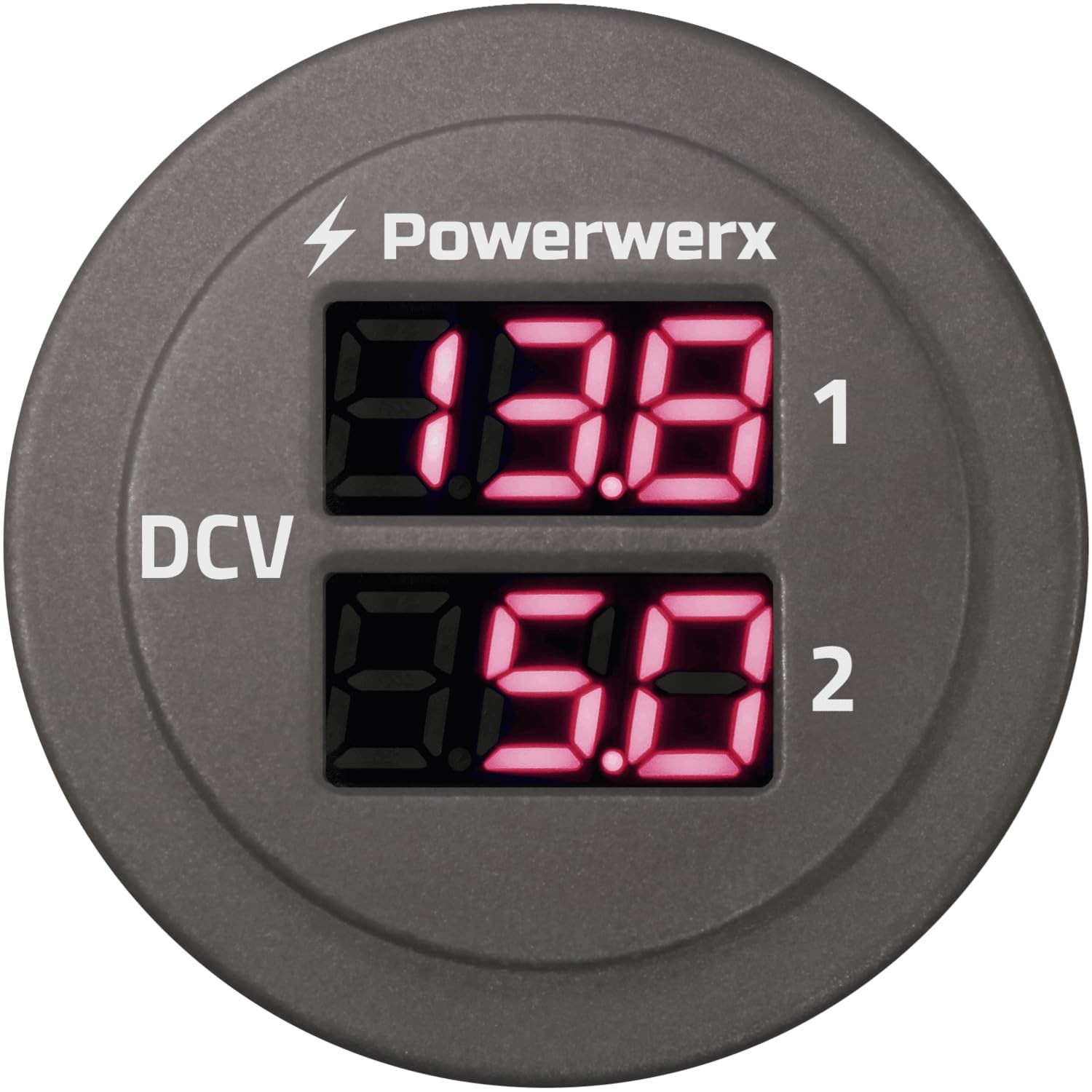 Powerwerx Panel Mount Dual Digital Red Volt Meter for 12/24V Systems ...