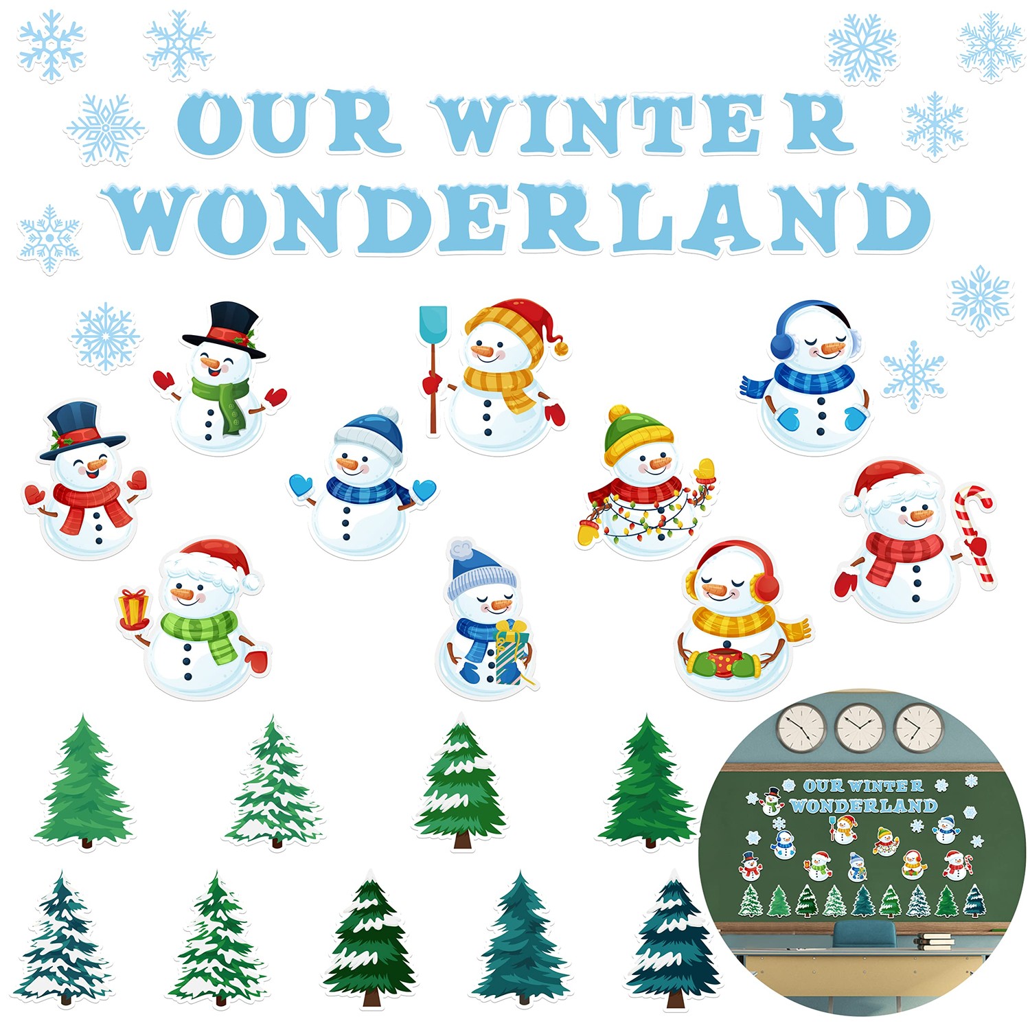 Haooryx 83Pcs Christmas Winter Snowmen Bulletin Board Set Classroom ...