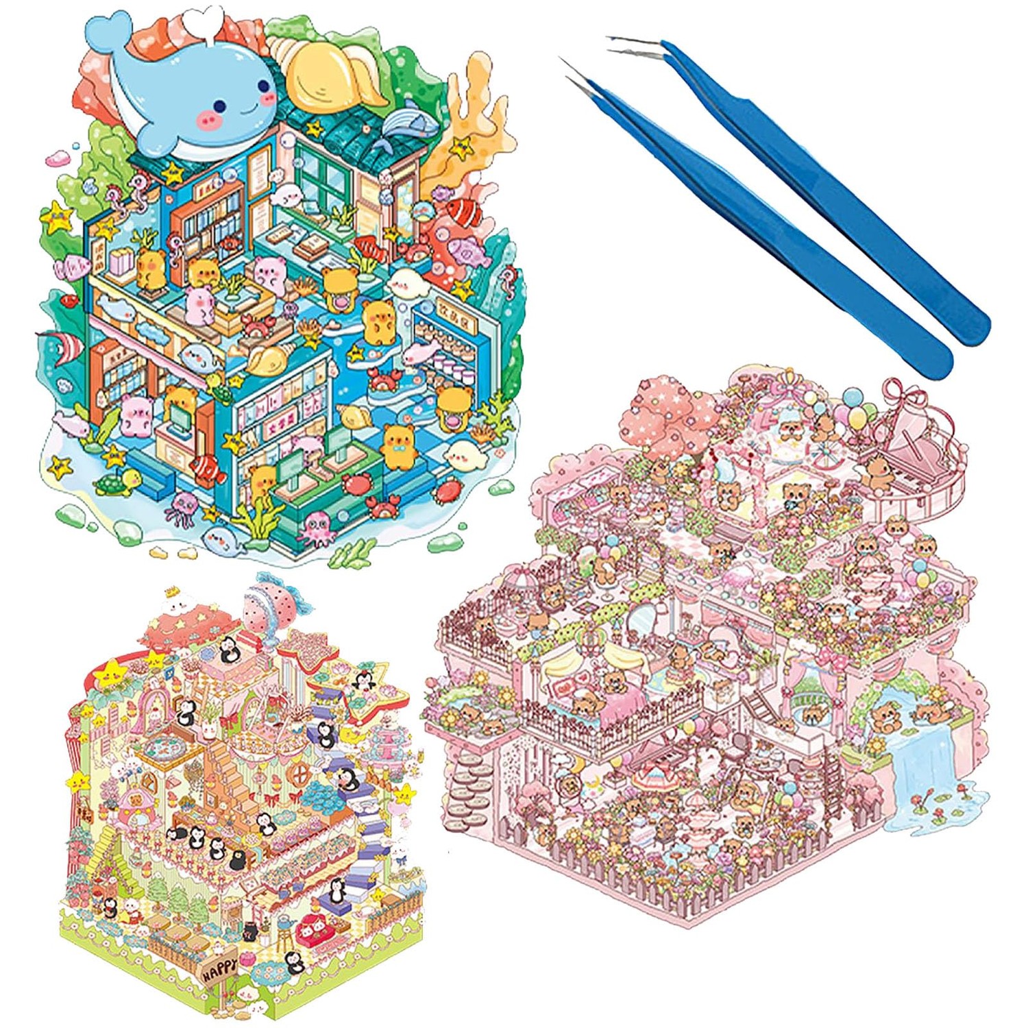 3 Set Sticker Scenes, Sticker Therapy, Scene Stickers Cute Cartoon ...