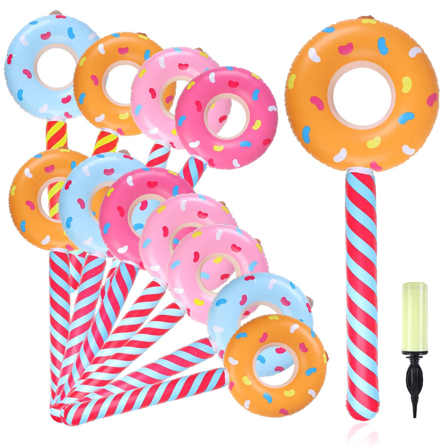 12 Pcs Inflatable Donuts, 33 Inch Lollipop Pool Float Candy Balloons ...