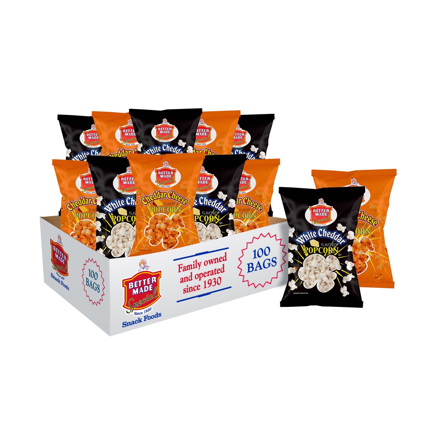 Better Made Cheddar & White Cheddar Popcorn Variety Pack .625oz Bags ...