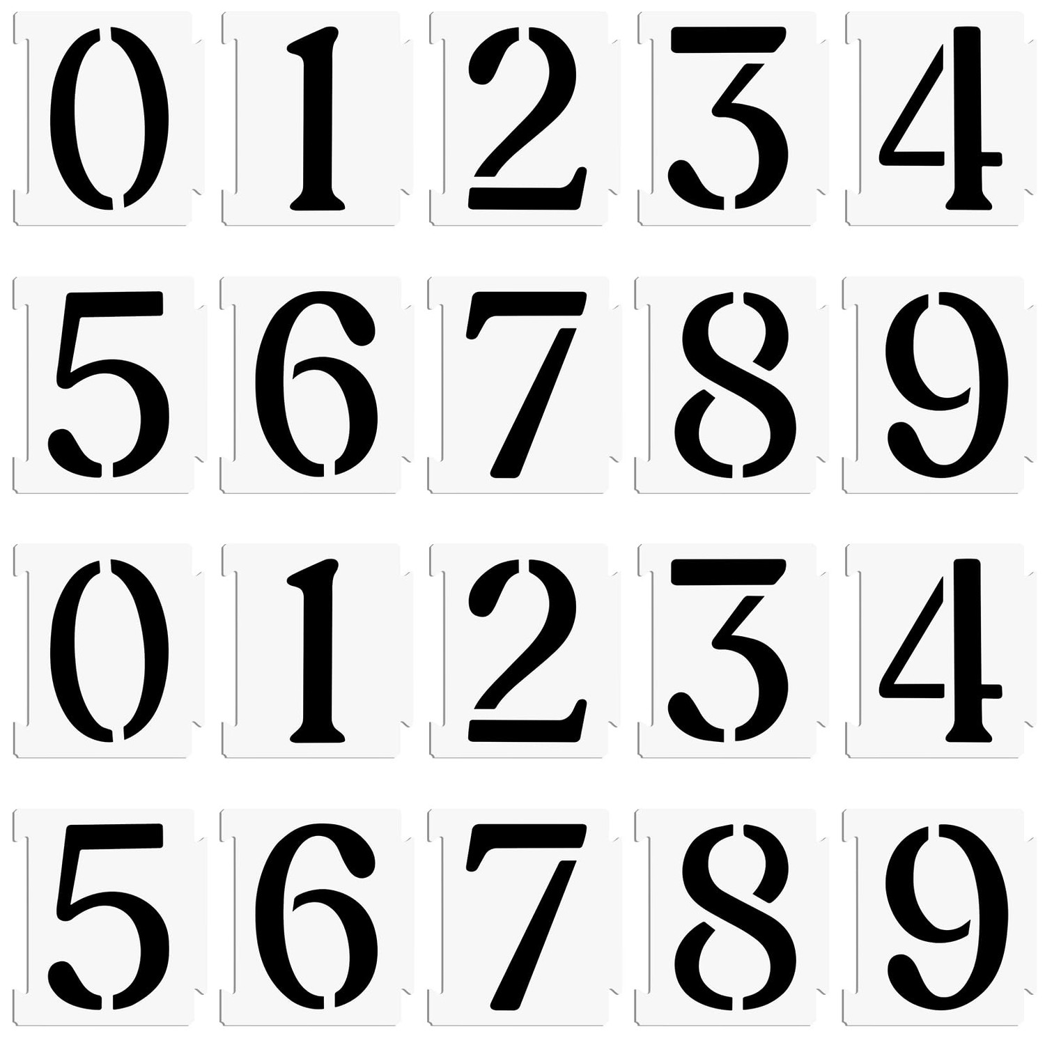 Pack of 20 Number Stencils, Letter Stencils, 9 x 8 cm, Reusable Plastic ...