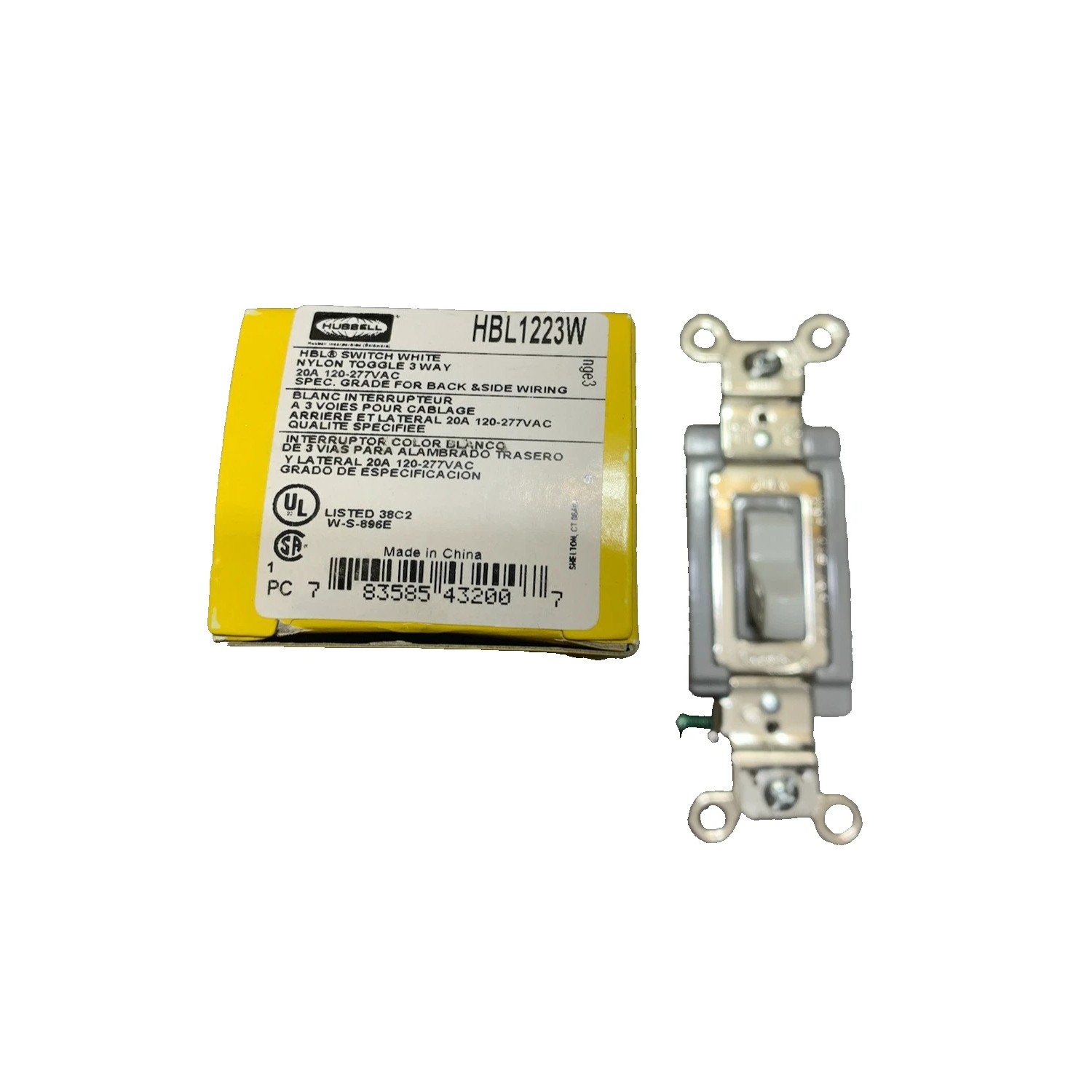 HUBBELL HBL1223W Wall Switch: Toggle Switch, 3-Way, White, 20 A, Screw ...