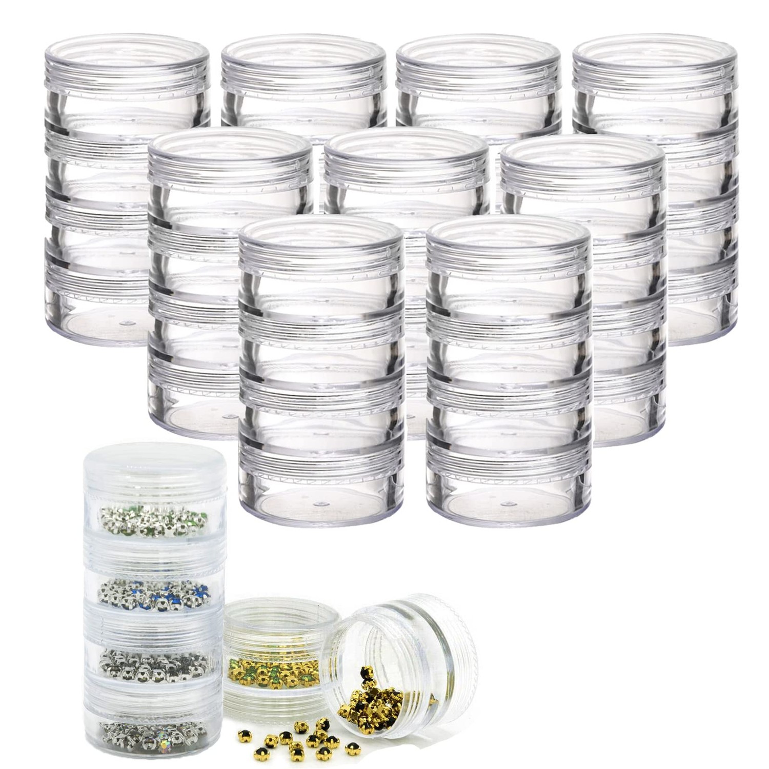 ZEONHEI 10 Sets 4 Layer Stackable Cosmetic Containers with Screw Lids ...