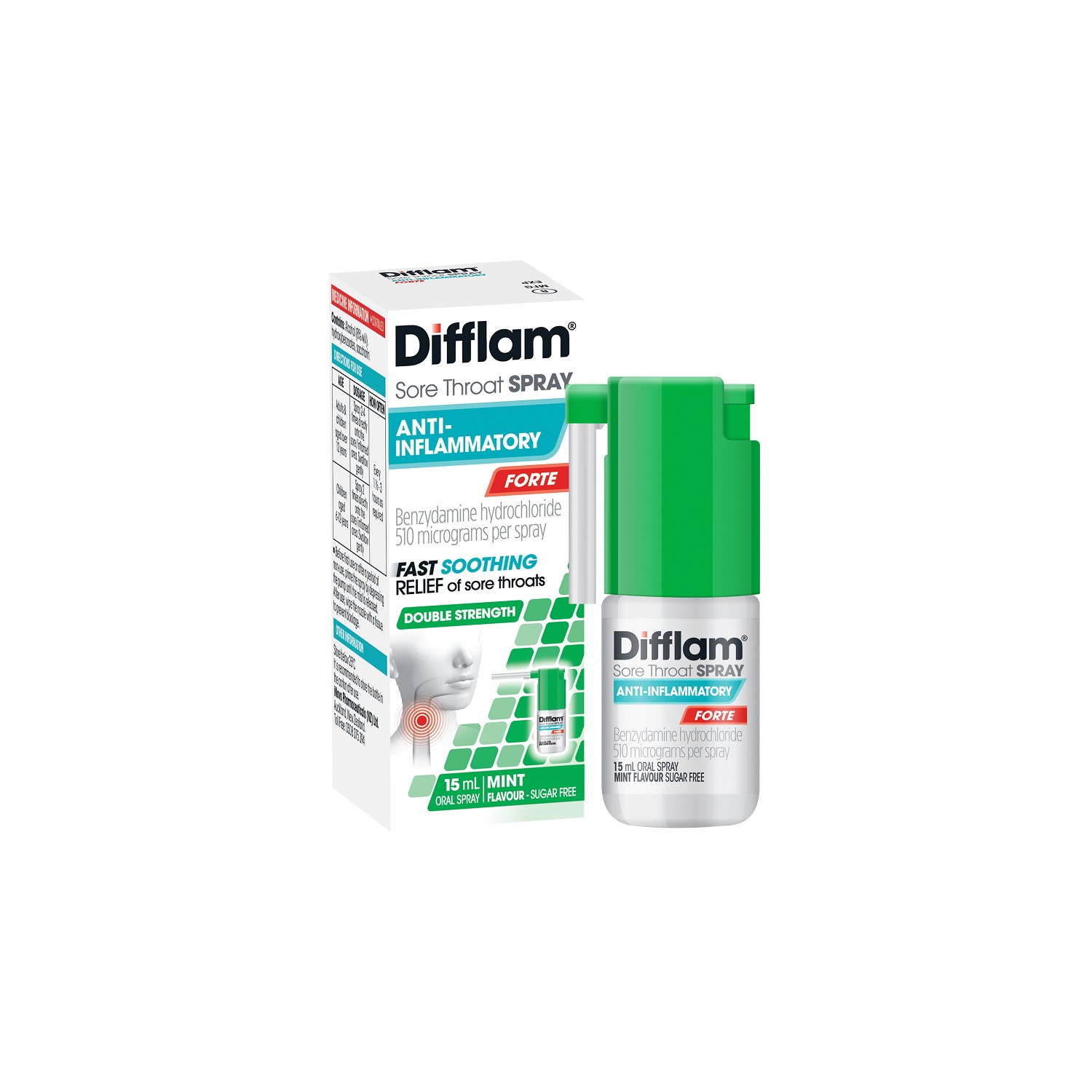 Difflam Sore Throat Spray Anti-Inflammatory FORTE 15ml - Mint Flavour ...