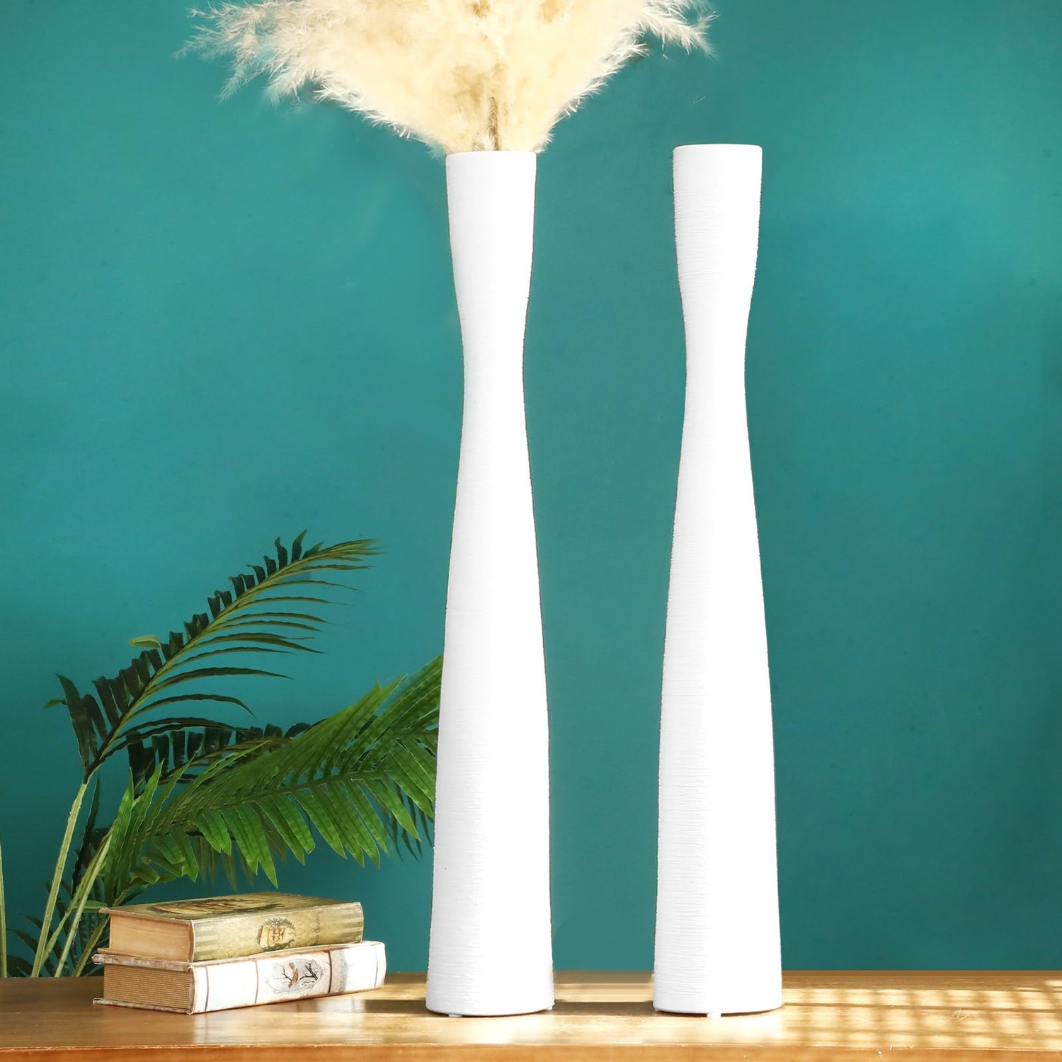 Nuogo 2 Pcs 20'' Tall White Floor Vases Ceramic Skinny Long Vase for ...