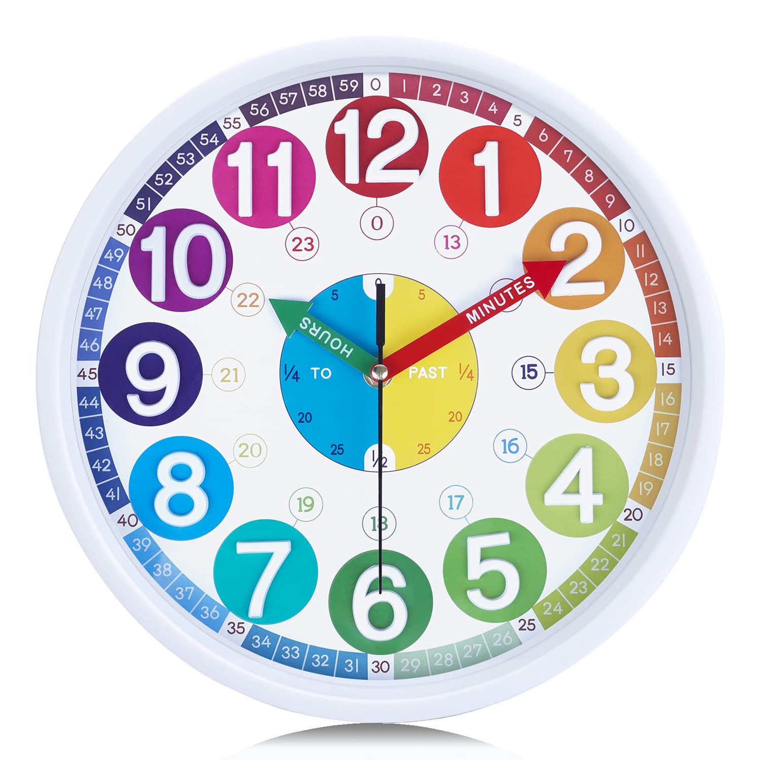 Lafocuse 12 Inch 3D Numbers Silent Colorful Kids Wall Clock Learning ...