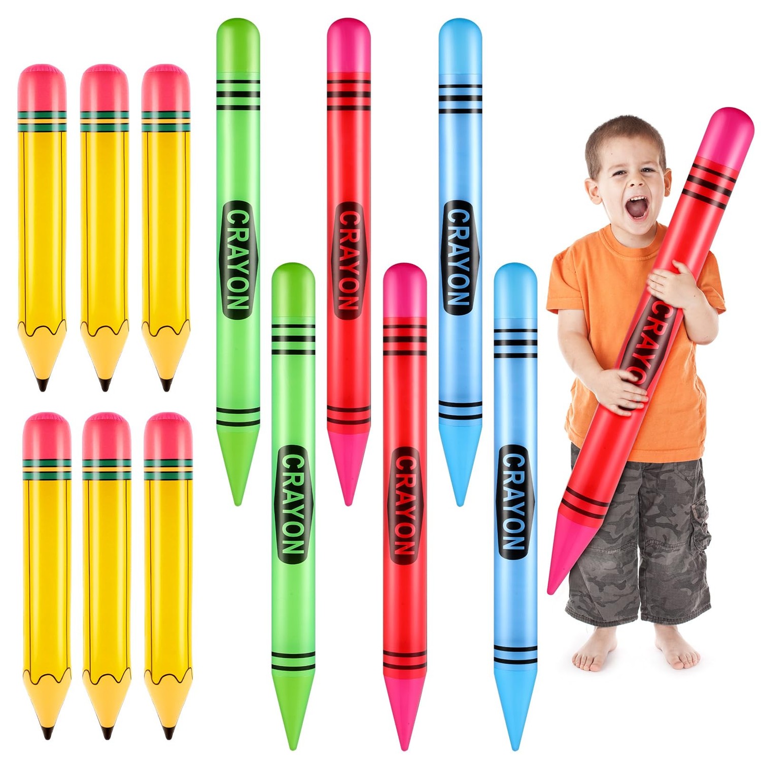 LaRandom 12 Pcs Giant Inflatable Pencils and Crayons Balloons Set Large ...