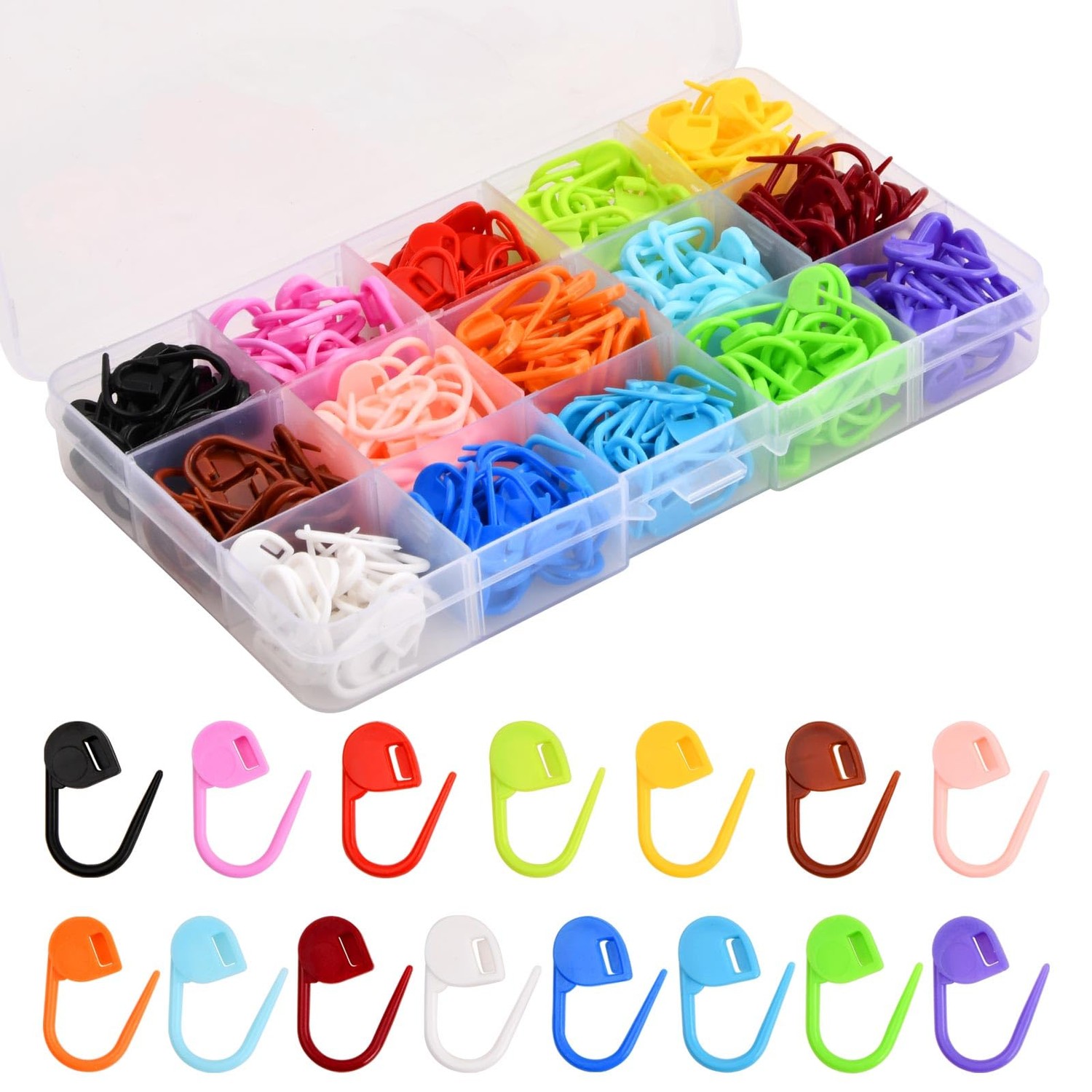 Azonelife 300 Piece Stitch Markers, 15 Colors Knitting Crochet Locking ...