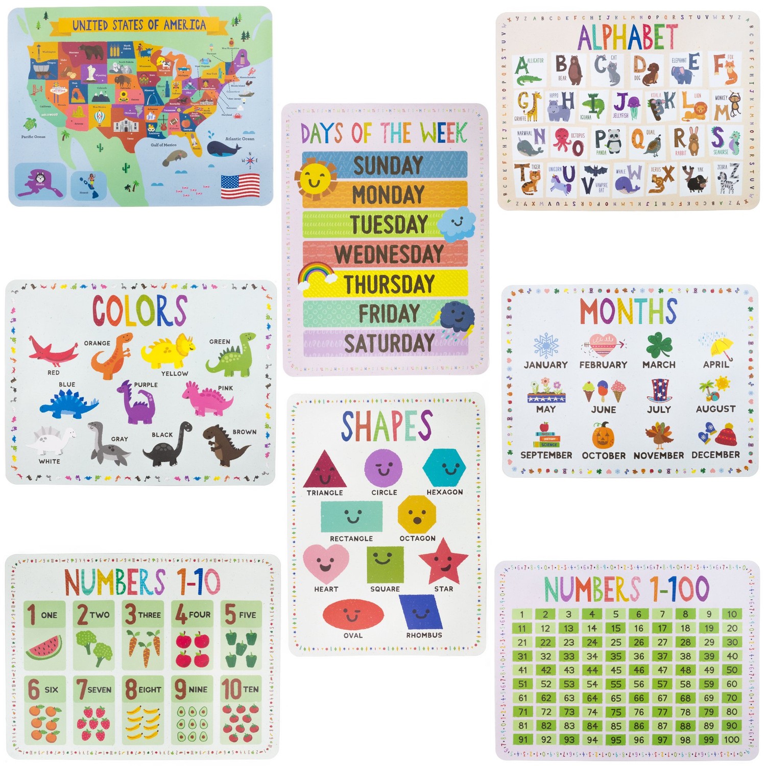 8-Pack Reversible Classroom Wall Posters 22" x 17" - Learn The Alphabet ...