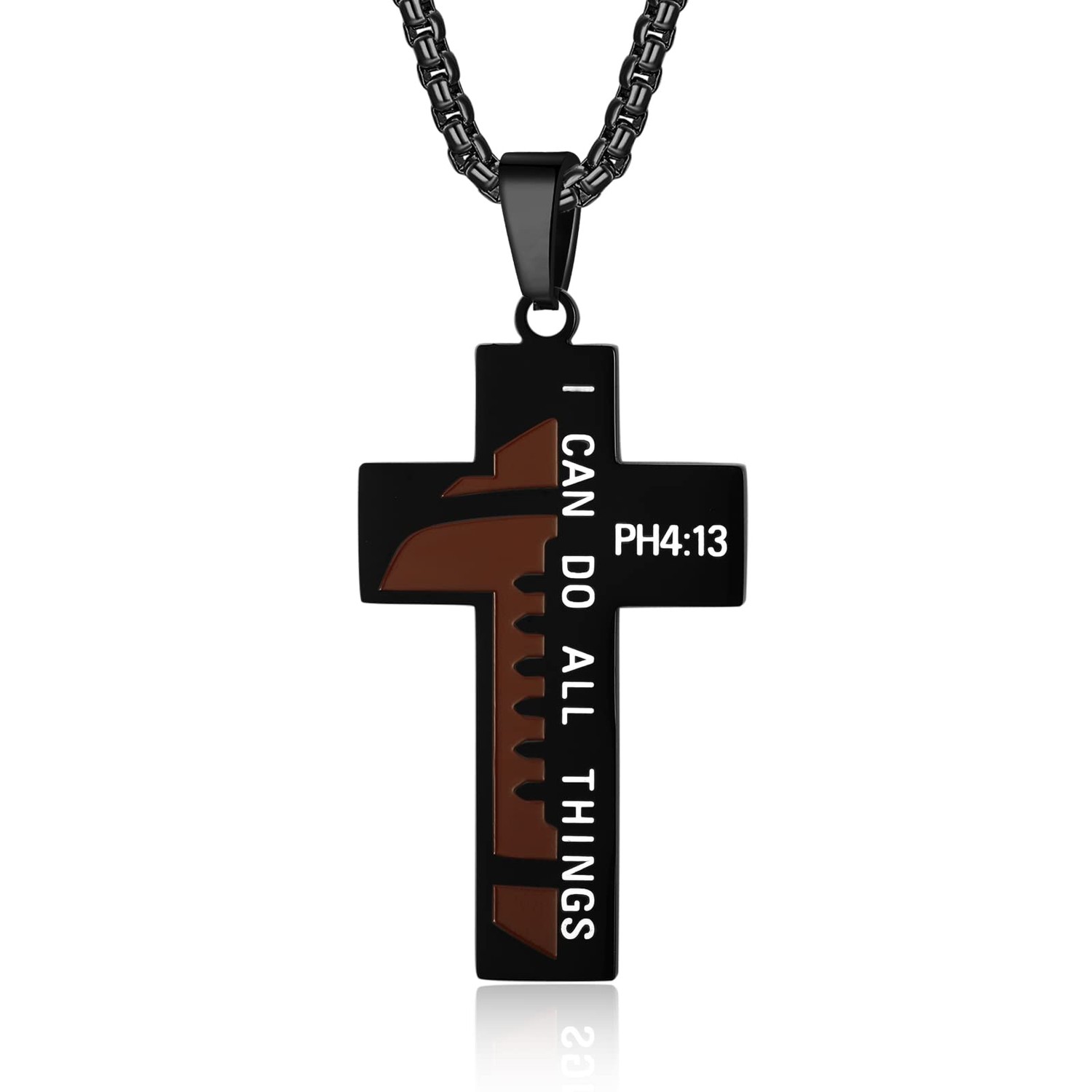 Susook Football Cross Necklace for Men Bible Verse I CAN DO All Things Stainless Steel Sport ...