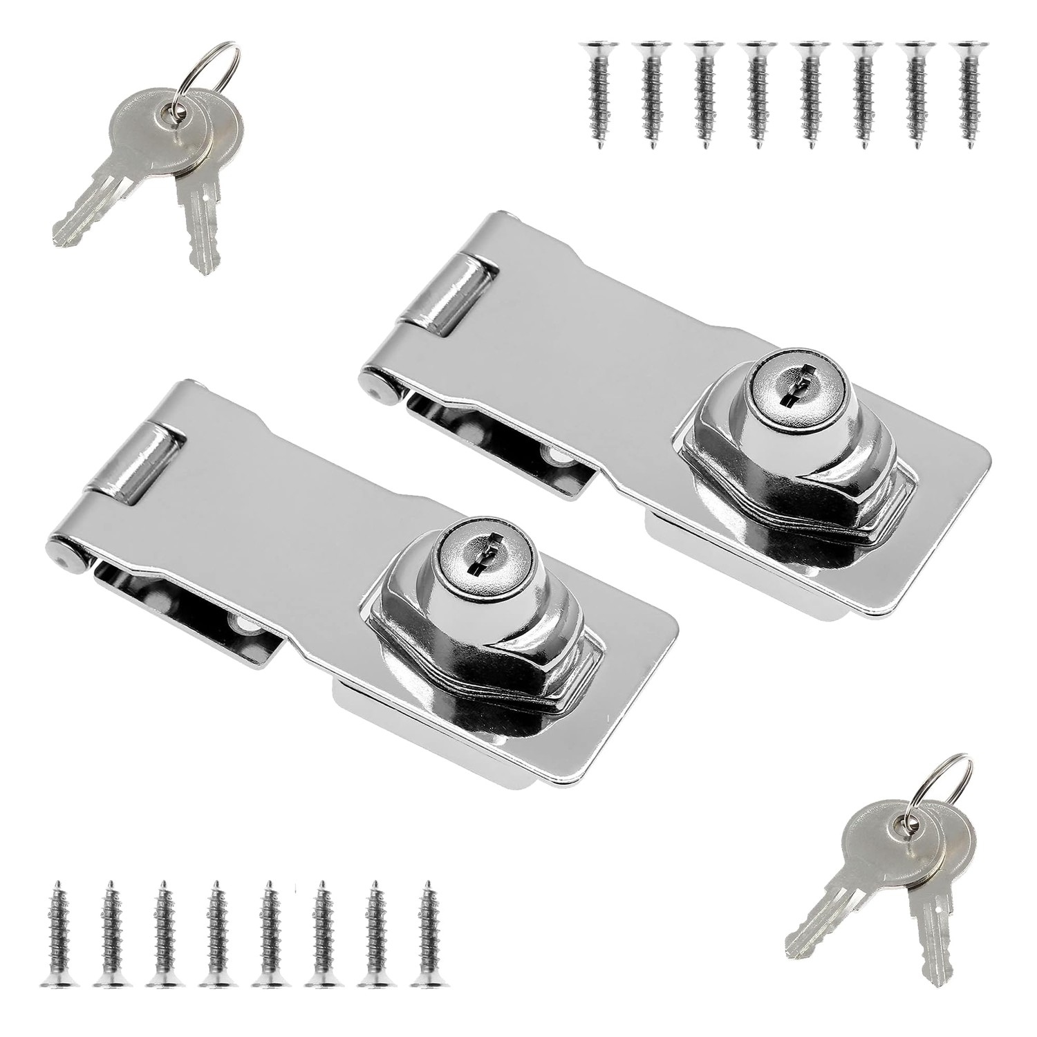 2-Pack Keyed Hasp Lock, Stainless Steel Twist Knob Locking Hasp with ...