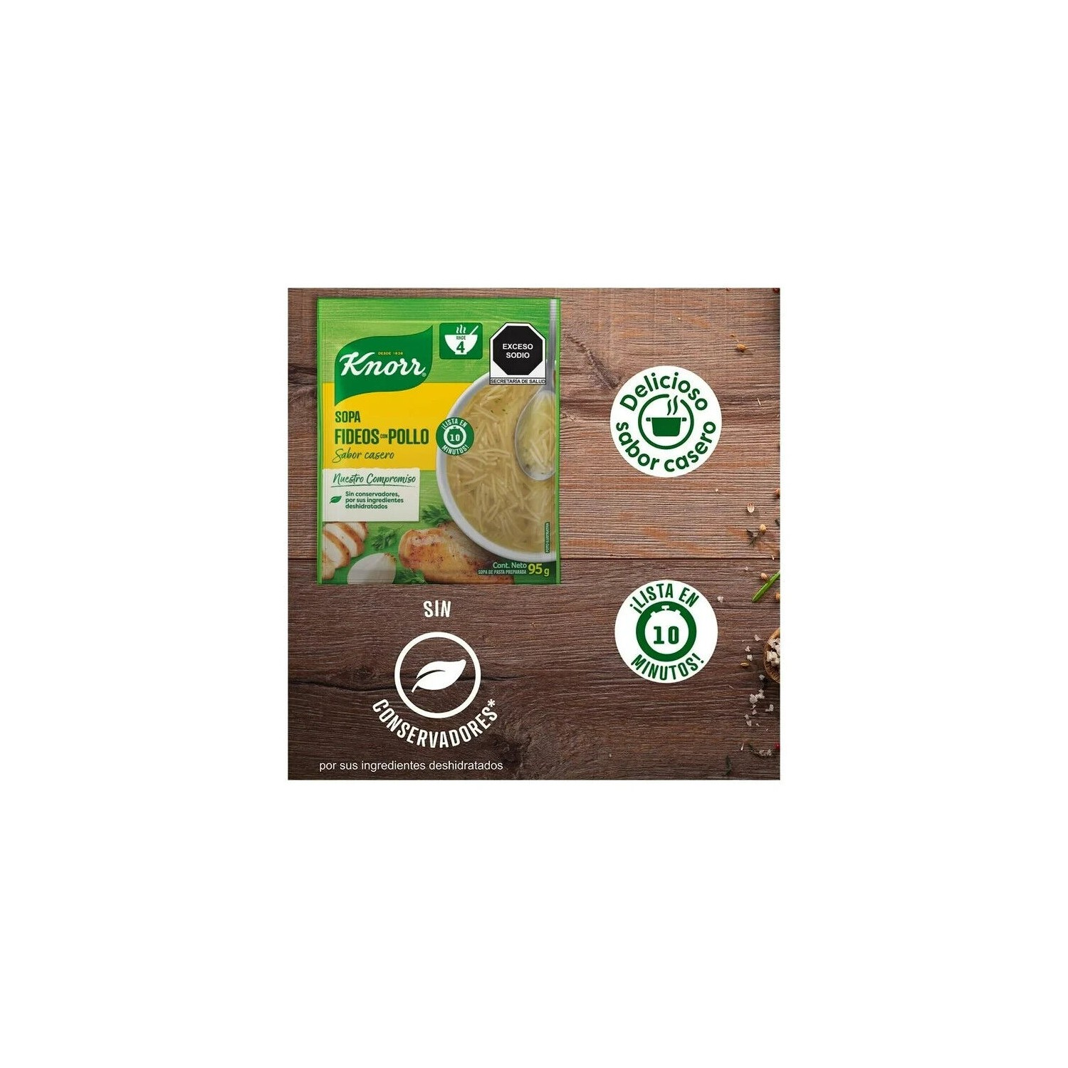 Knorr 12 Pack Knorr, Sopa De Fideo con Pollo Knorr 95g. Sabor Casero. 4 ...