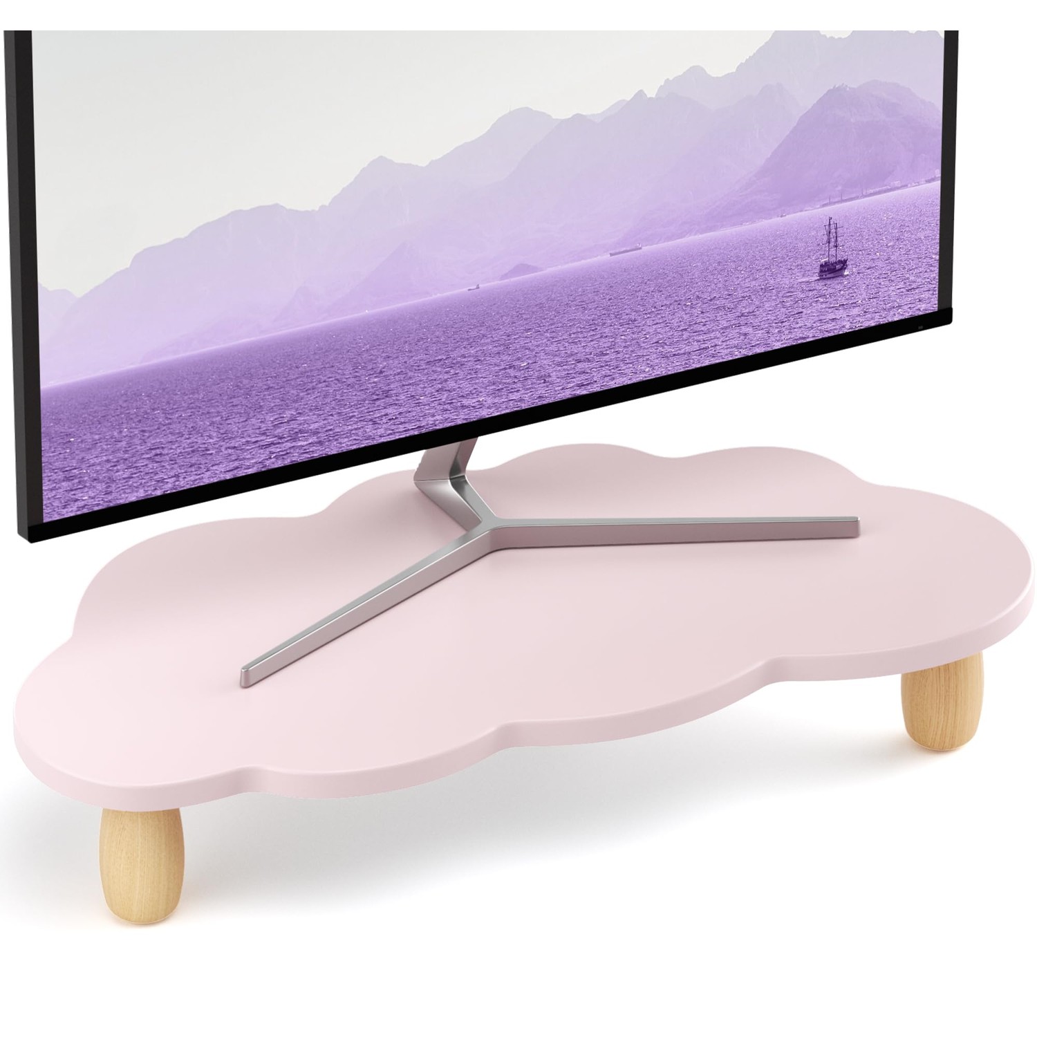 AFOOYO Monitor Stand Riser,Cloud-Shaped Sturdy Wood Computer Monitor ...