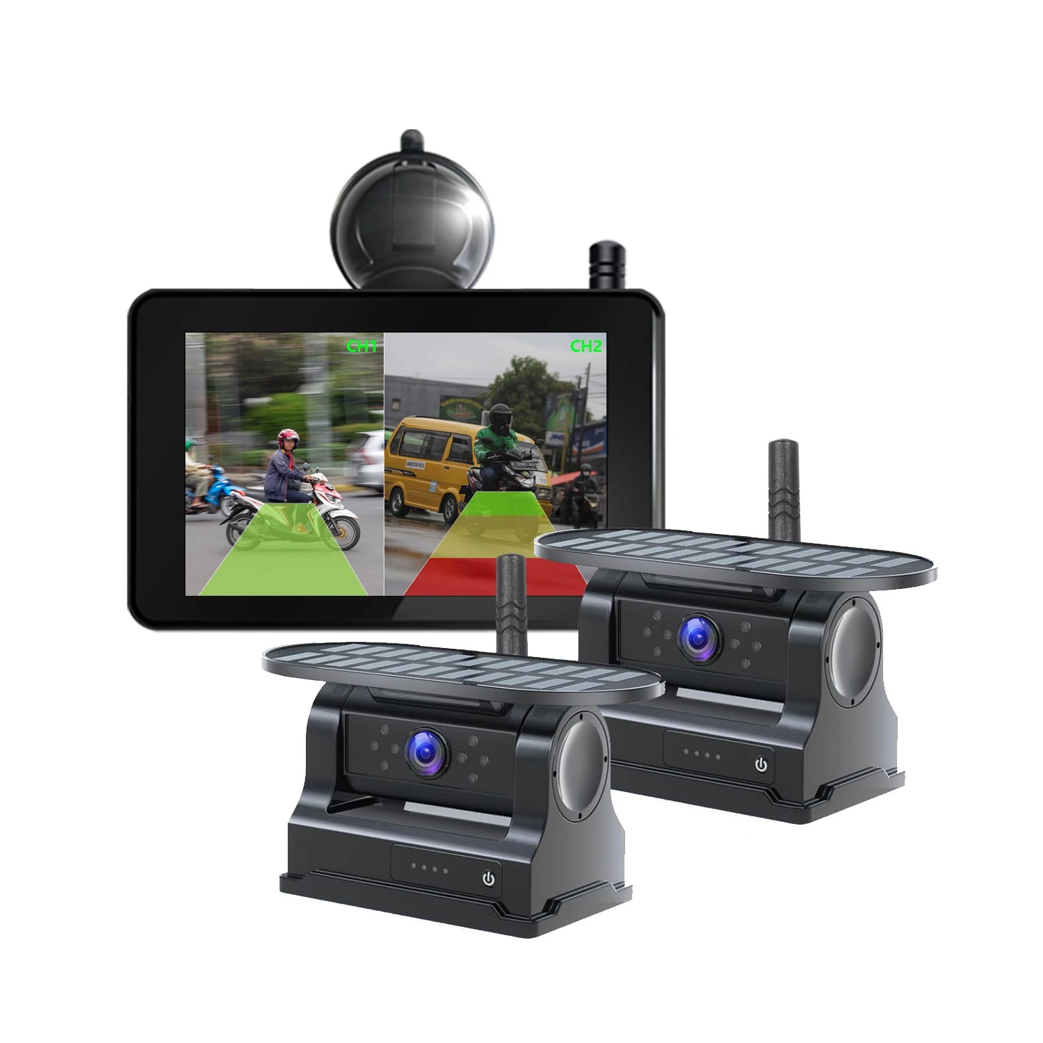 IPoster 2x Digital Wireless Solar Backup Cameras with 5" Touch Screen ...