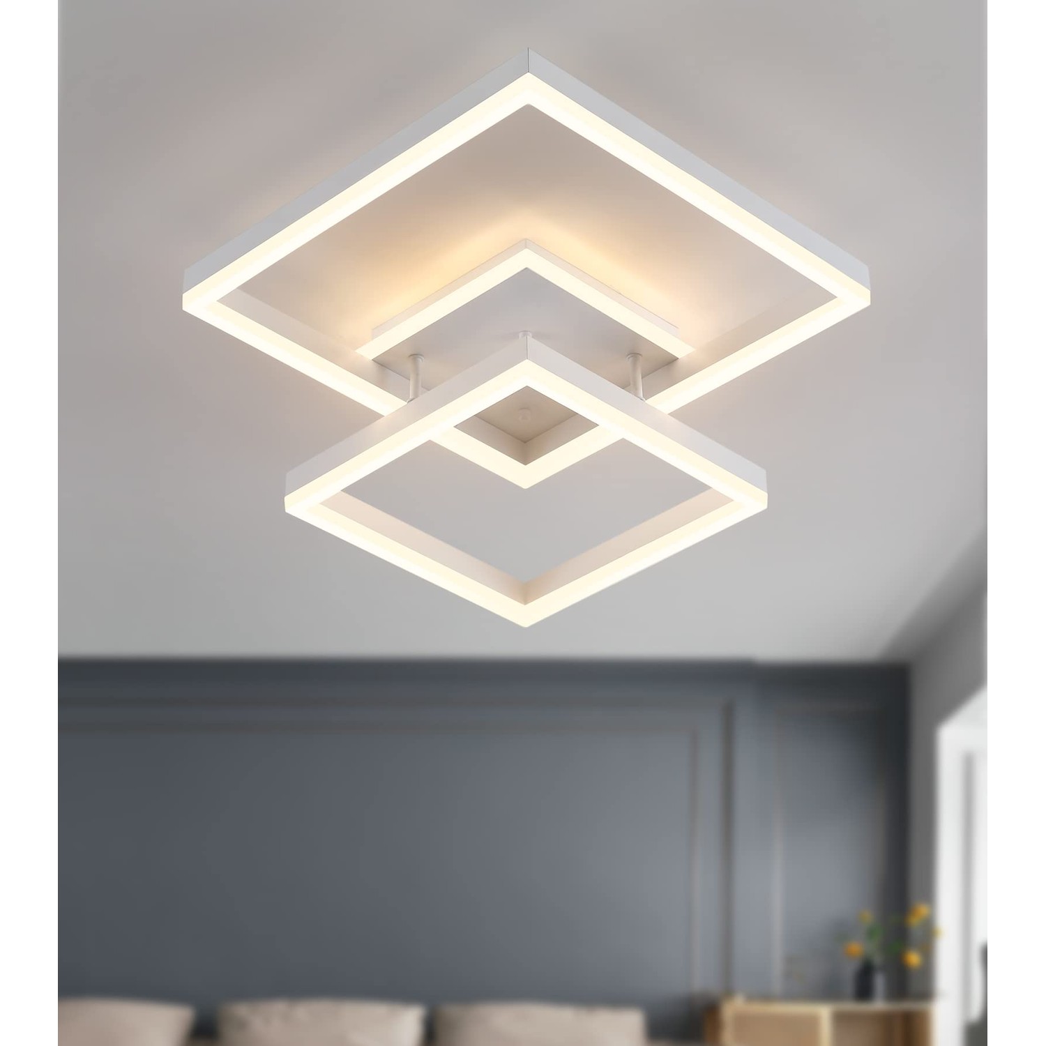 MEIXISUE Modern LED Square Dimmable Ceiling Light Fixture with Remote ...