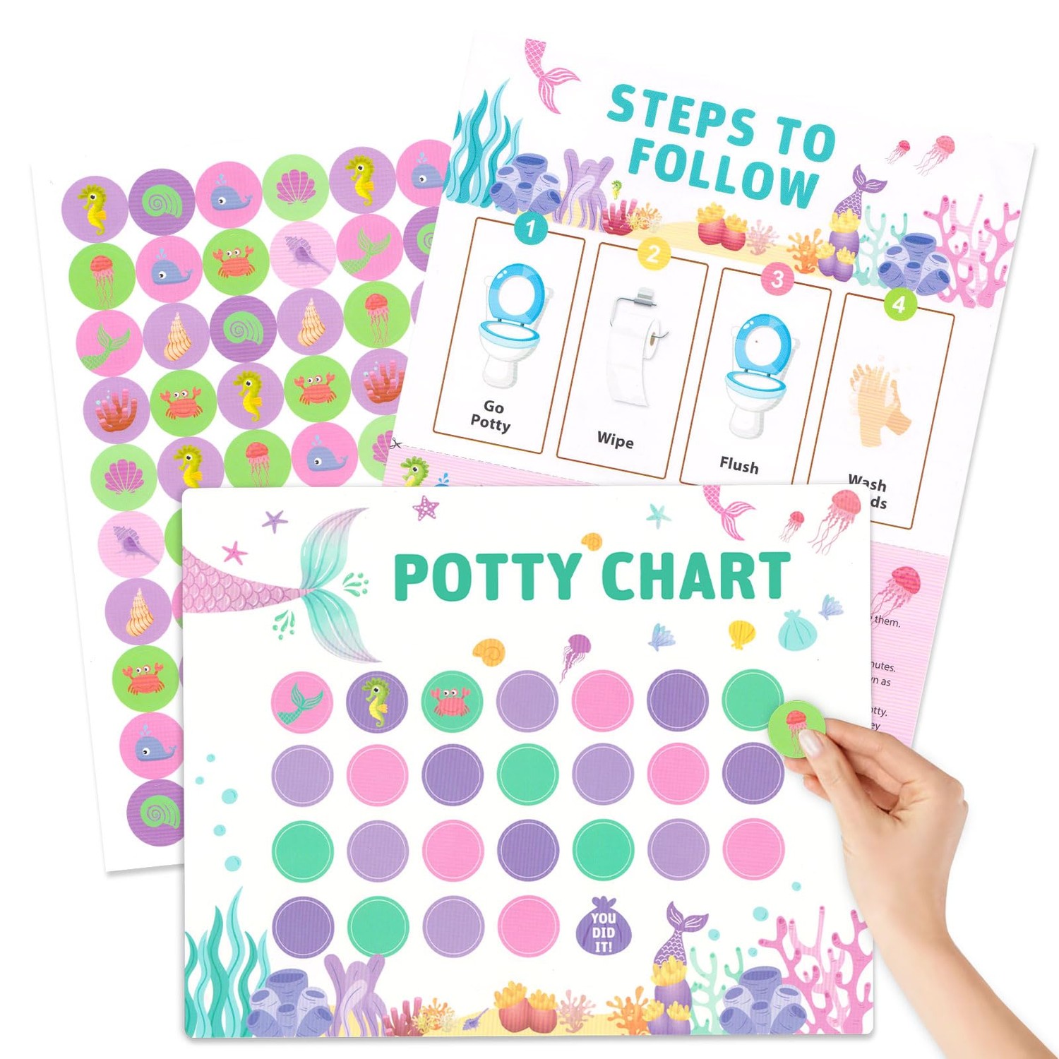 Mermaid Potty Training Chart with Reward Stickers – Bathroom Routine ...