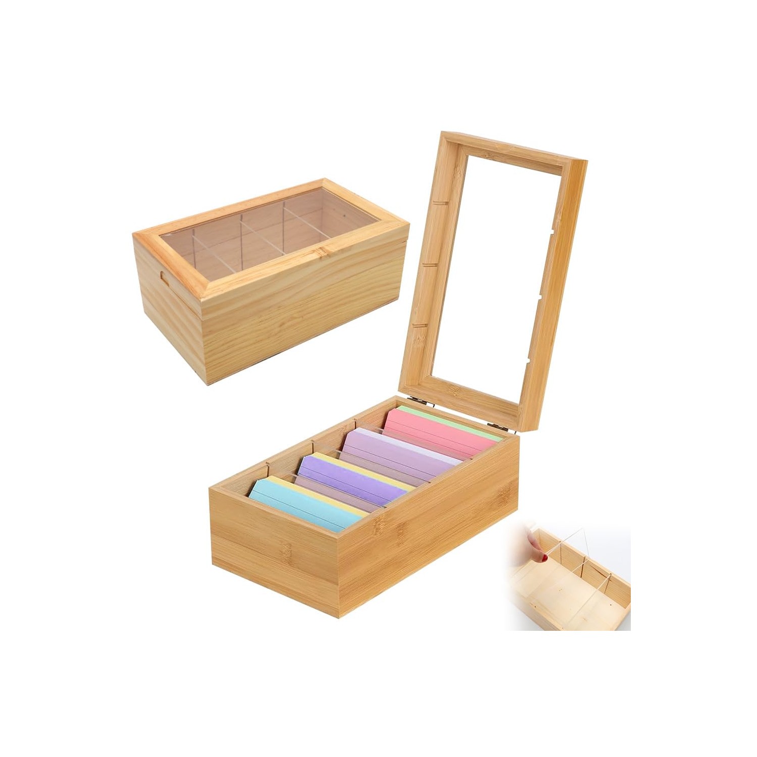 Wapasezyar Index Card Box Wooden with Lid Flashcard Box Wooden ...