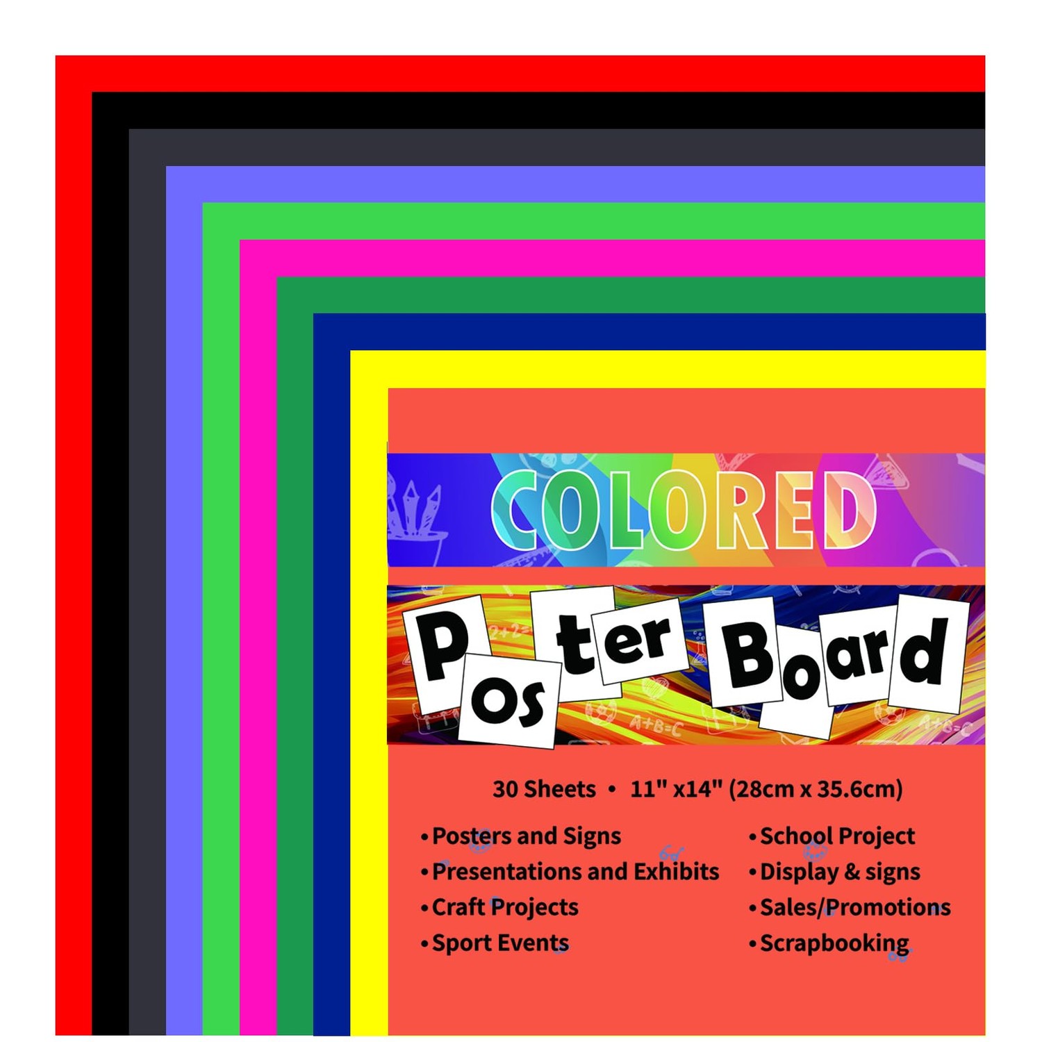 pmybupo Colored Poster Board 30 Sheets 11x14 Inch 10 Assorted Colors ...