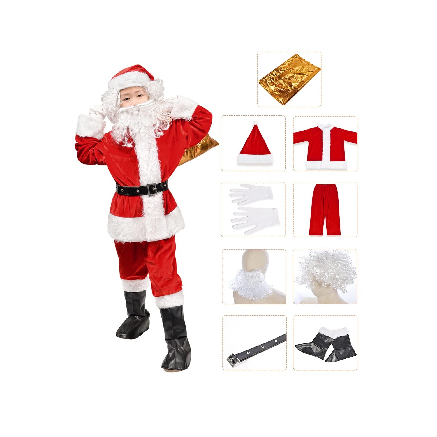 BERVYOSW 9 PCS Boys Santa Costume Kids Santa Suit Coat Toddler Grinch ...