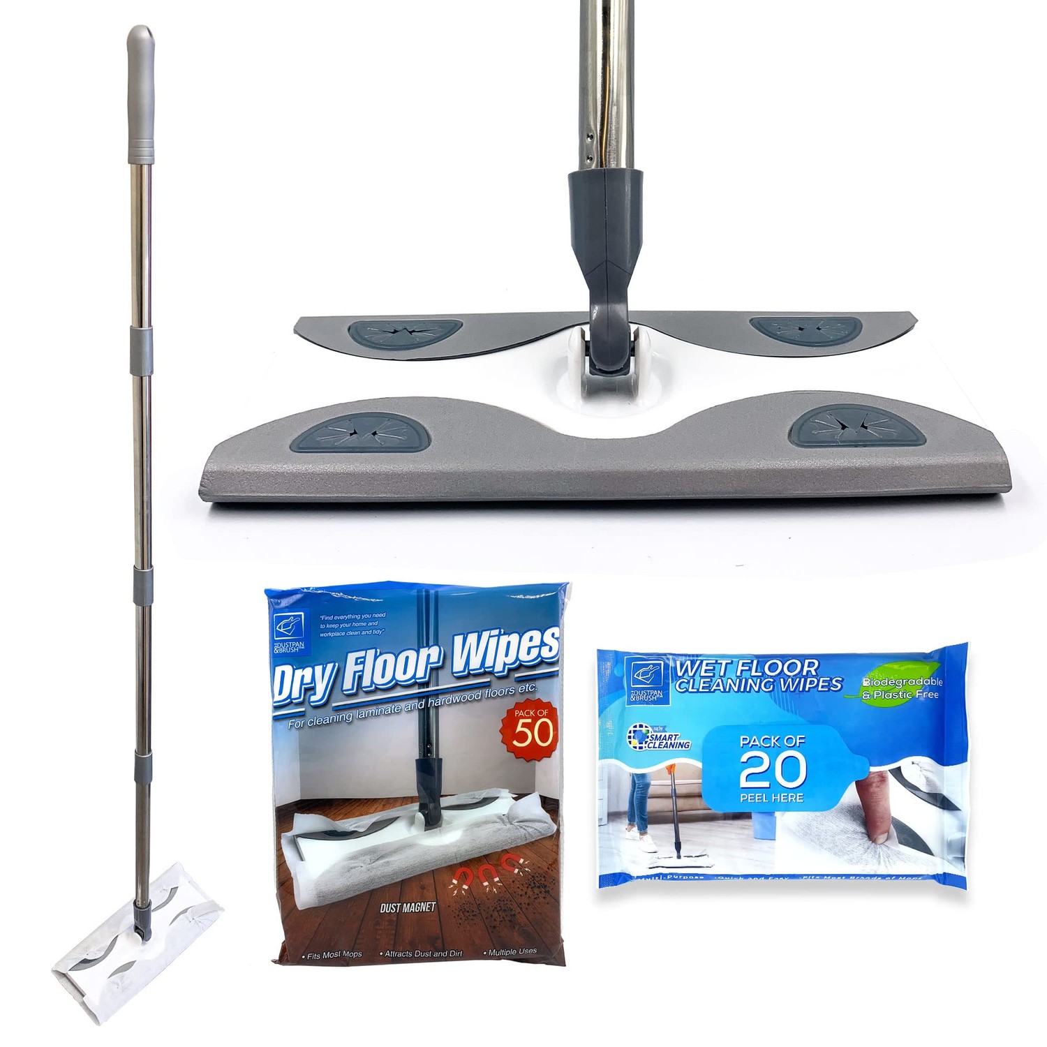 Floor Wipes Mop Starter Kit | Static Swivel Mop for Kitchen Floors ...