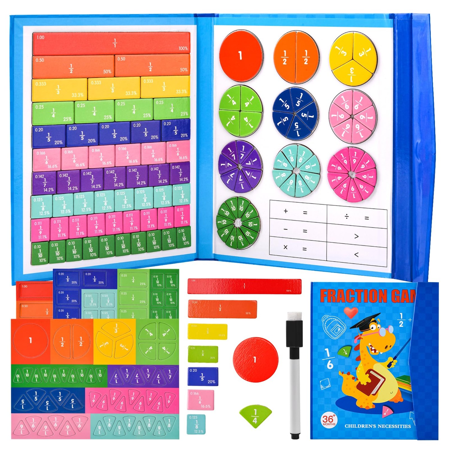 YAOZUP Fraction Game, Arithmetic Educational Toy, 10 Colour-Coded ...