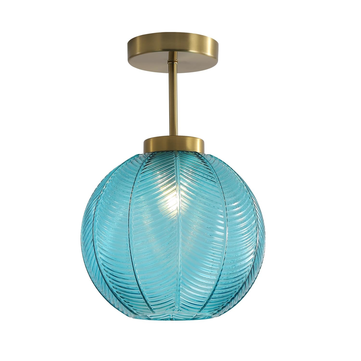KCO Lighting 1-Light Blue Glass Ceiling Light Small Globe Flush Mount ...