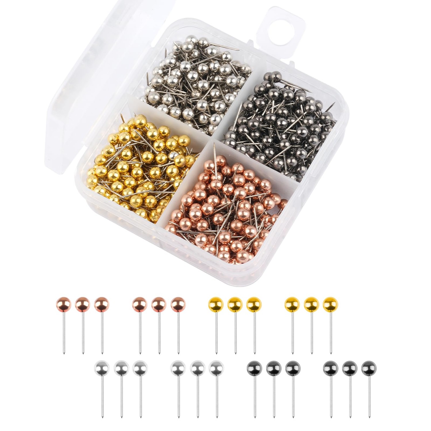 600 Piece Round Head Pins Set, 4 Colours Colourful Map Pins, Map Nail ...
