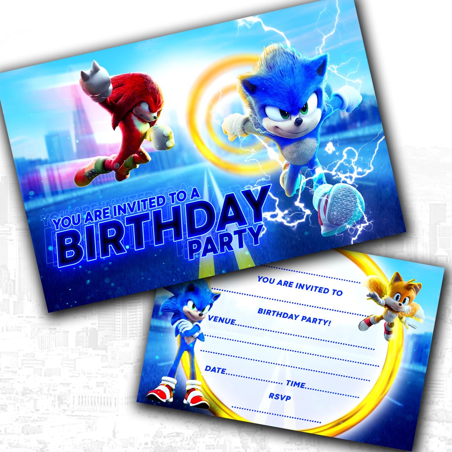 Sonic Party Invitations & Envelopes Birthday Invites (WRITE ON) (Pack ...
