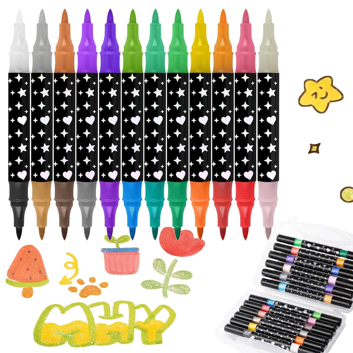 Canollo Metallic Stifte 24 Farben, 12 Dual Tip Marker Acrylstifte, Bunt ...