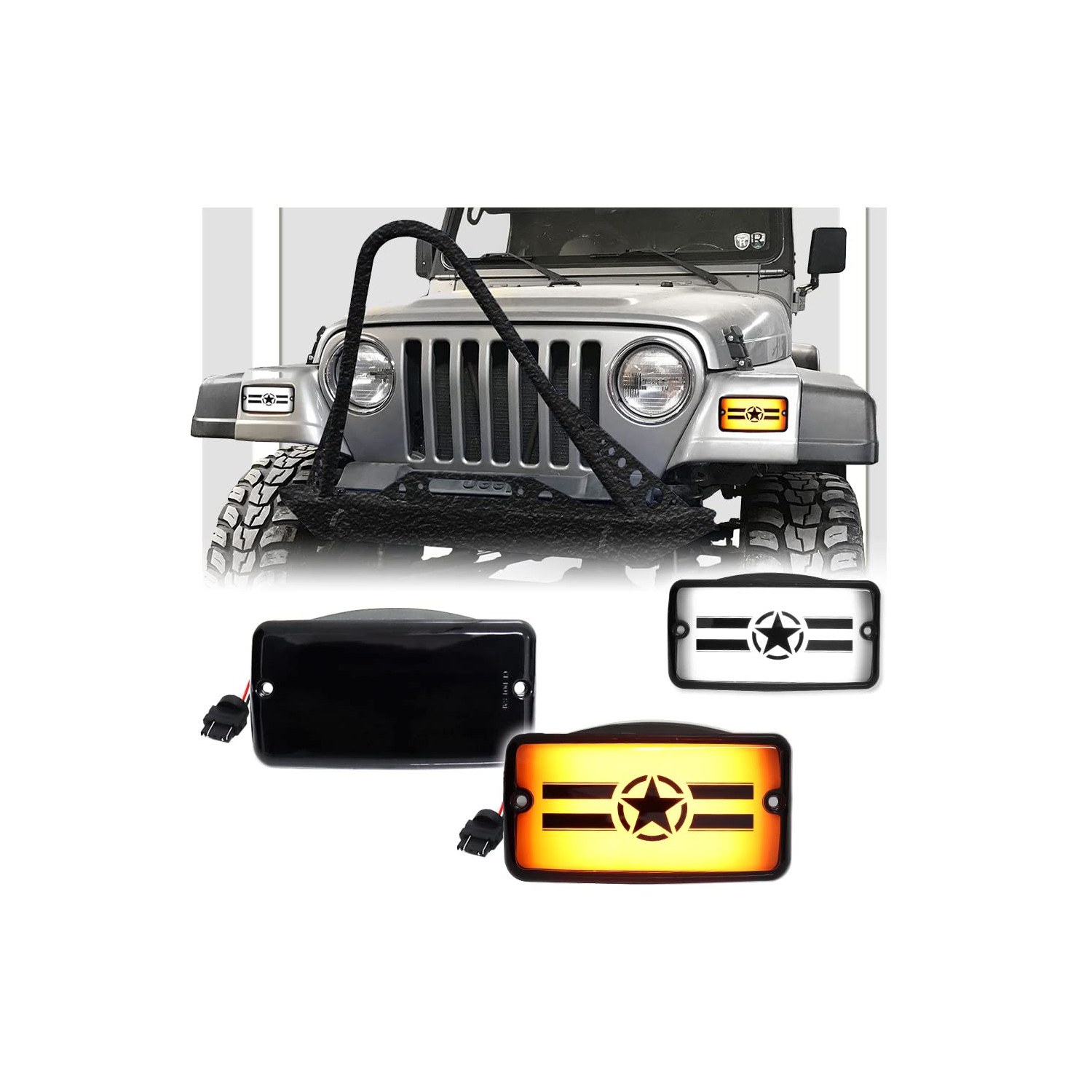 GSOWO 2 IN 1 Front Corner Turn Signal Parking Lights for 1997-2006 Je-ep Wrangler TJ, Smoked ...