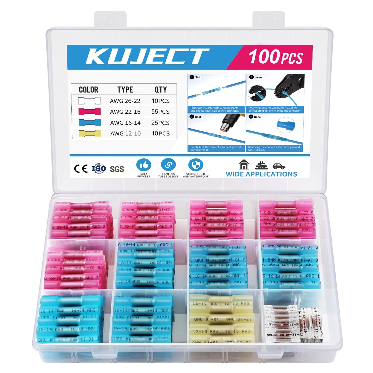 Kuject Crimp Connector Set of 100 Cable Connectors Butt Connector ...