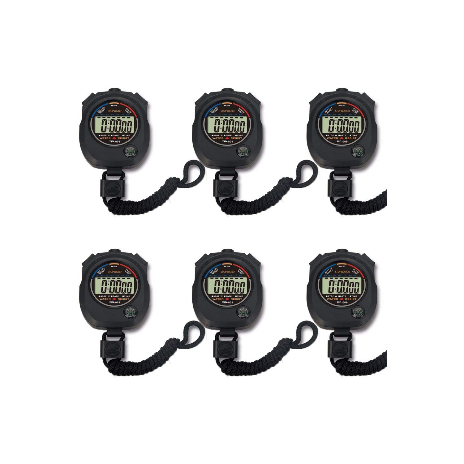 6 Pack Multi-Function Electronic Digital Sport Stopwatch Timer, Large ...