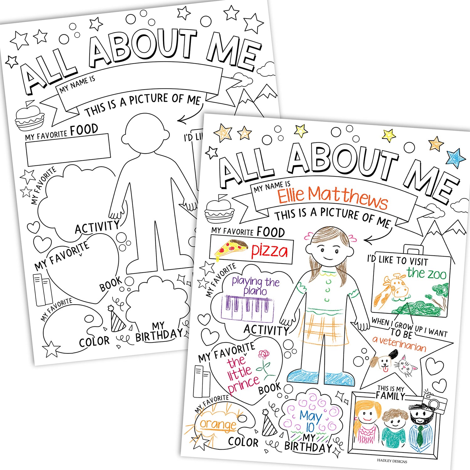 All About Me Posters for Elementary, Preschool & Kindergarten - 20 Pack ...