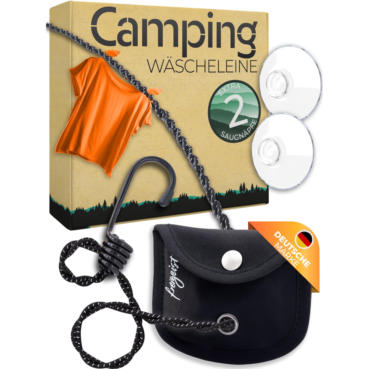 Camping Washing Line with Suction Cup + Hook - 3 m | The Perfect Travel ...
