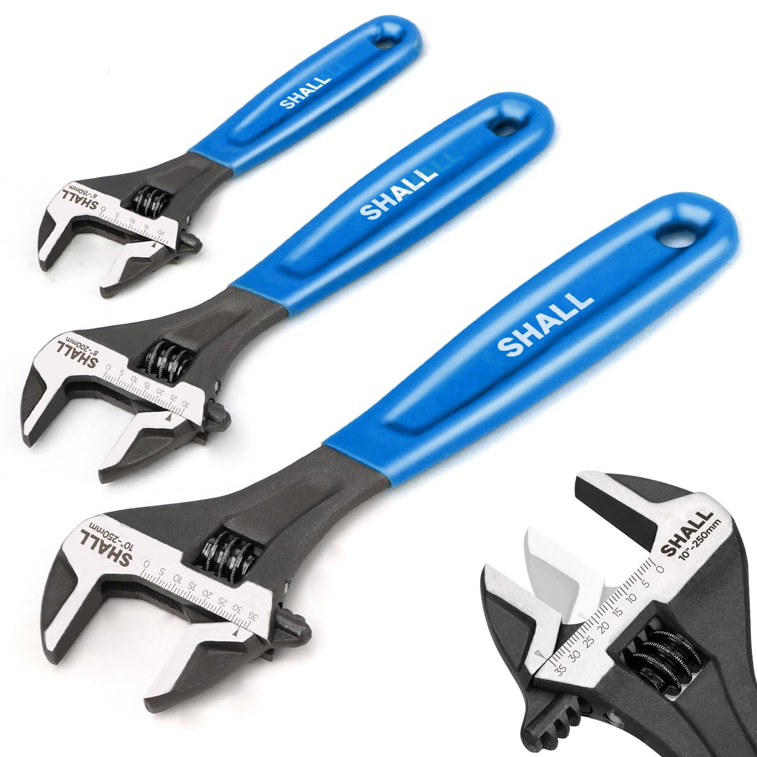Shall 3-Piece Adjustable Wrench Set, 10/8/6 Inch Cr-V Steel Wrench with ...