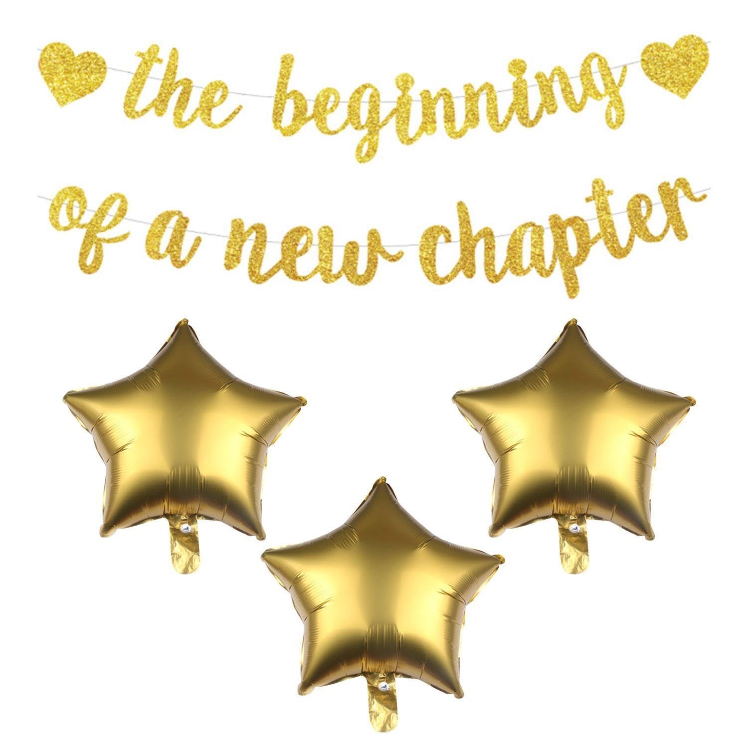 VEHYEGOI 1 Set Of New Chapter Banners, 3 Pieces Gold Star Balloons ...