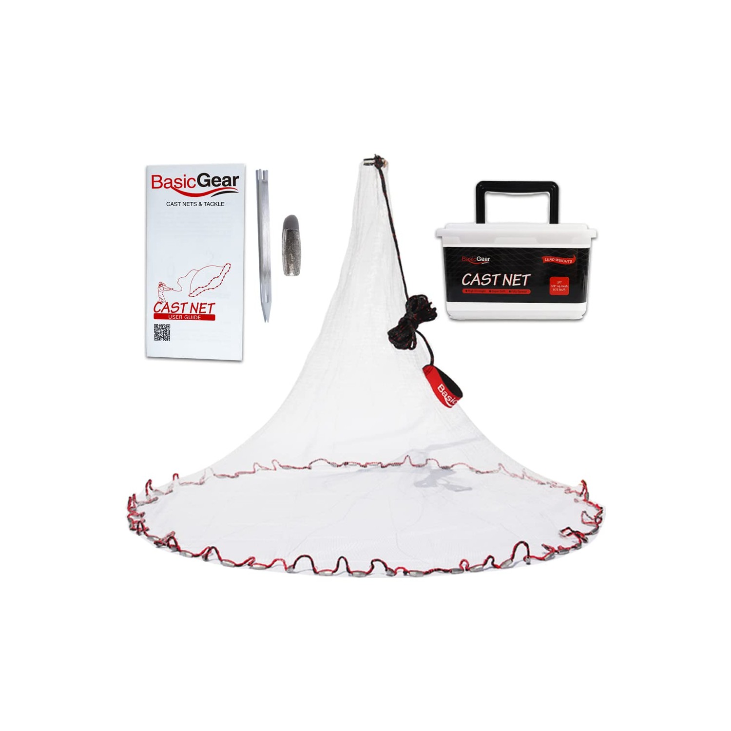 BasicGear Cast Net | Lead, 5ft Radius, 1/4 inch Mesh for Freshwater and ...