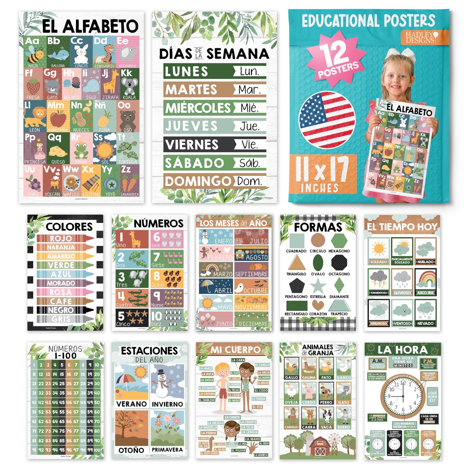 Hadley Designs Spanish Classroom Decorations - 12 Spanish Posters for ...