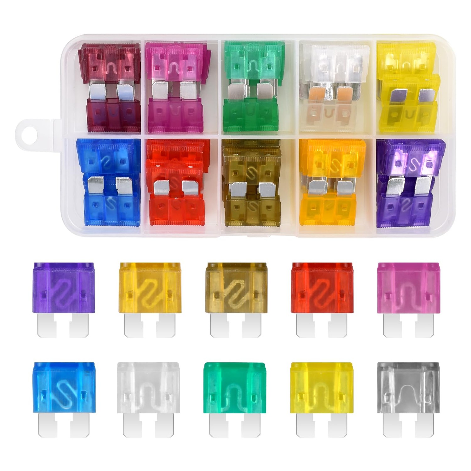 Naapesi 50Pcs Medium Size Auto Fuse, Car Fuses Kit + 1 Fuse Puller ...