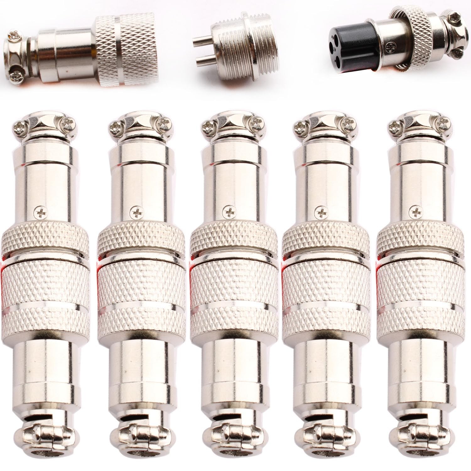 VISSQH 5 Pairs GX12 3-Pin Aviation Plug, 12 mm Male/Female Circular ...