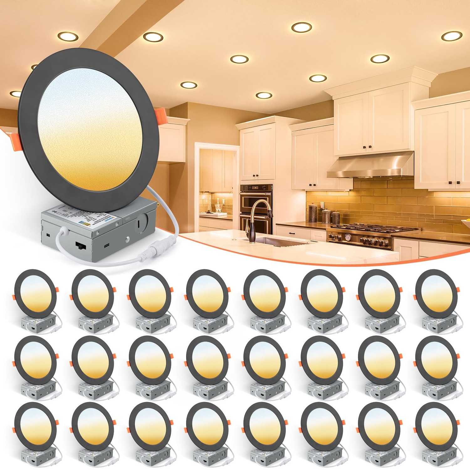 VOLISUN 24 Pack 6 inch Recessed Lighting, 5CCT LED Black Recessed Light ...