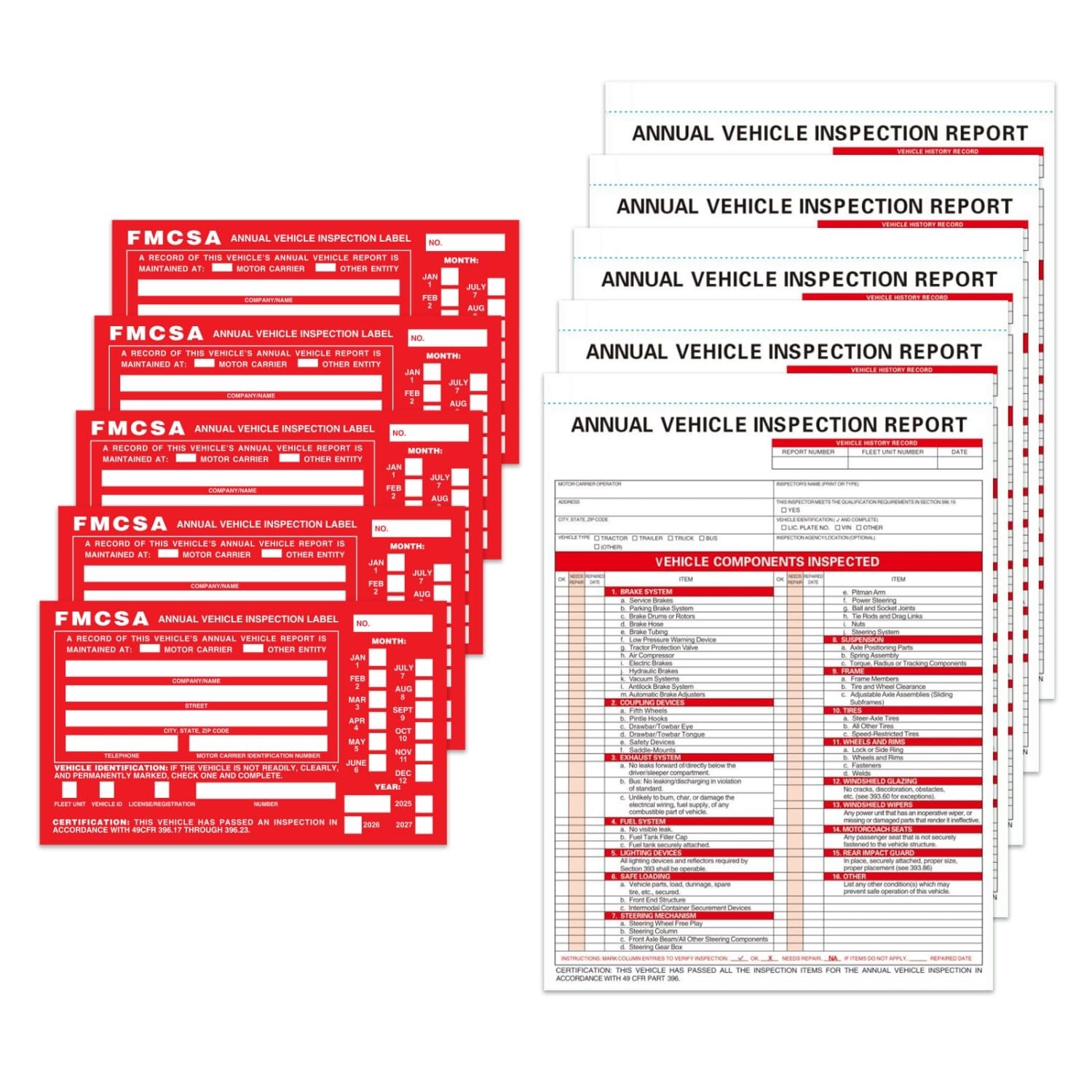 Annual Vehicle Inspection Report Forms 5 Pack with Red FMCSA Labels ...