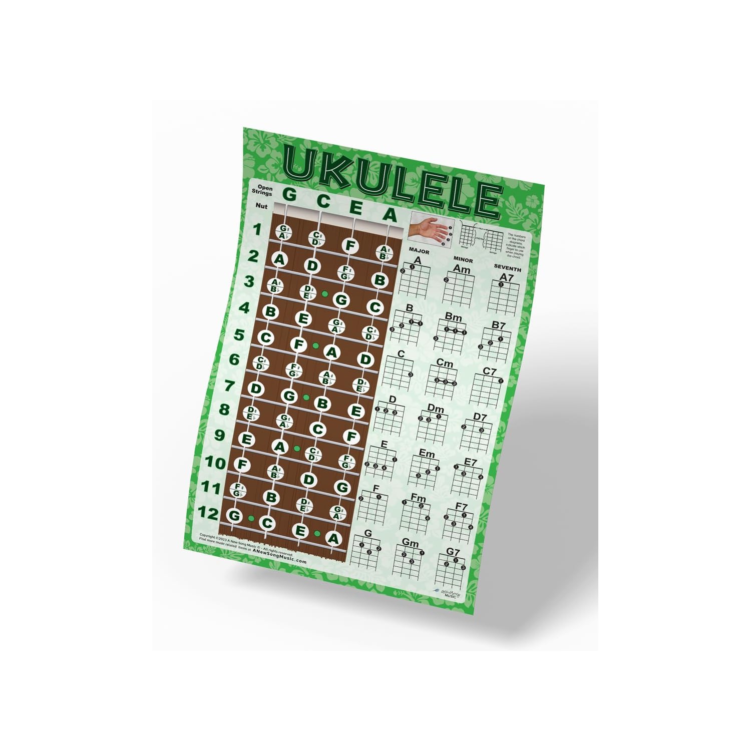 A New Song Music Easy Ukulele Chord Chart & Fretboard Notes ...