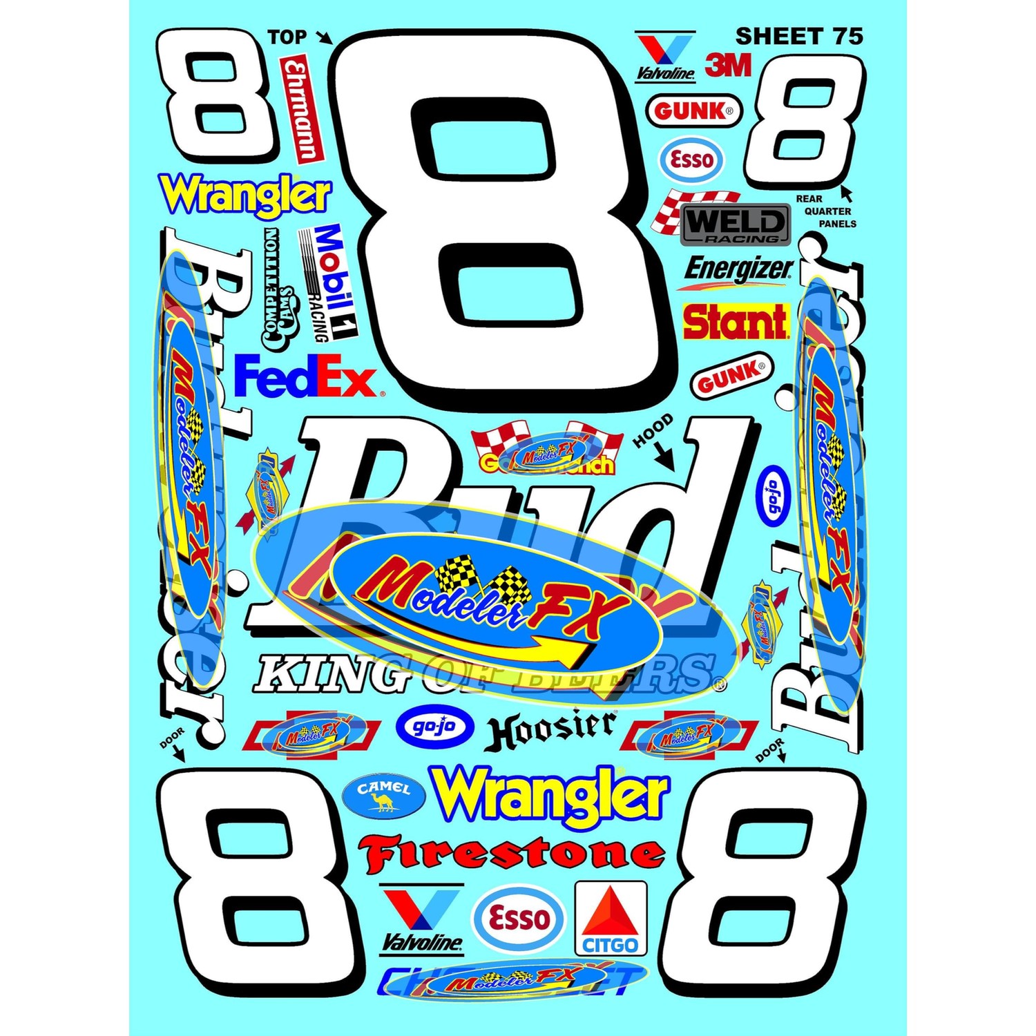 Racing Sponsor Lexan Body Car Racing - Sticker Gang Sheet 75 - White ...